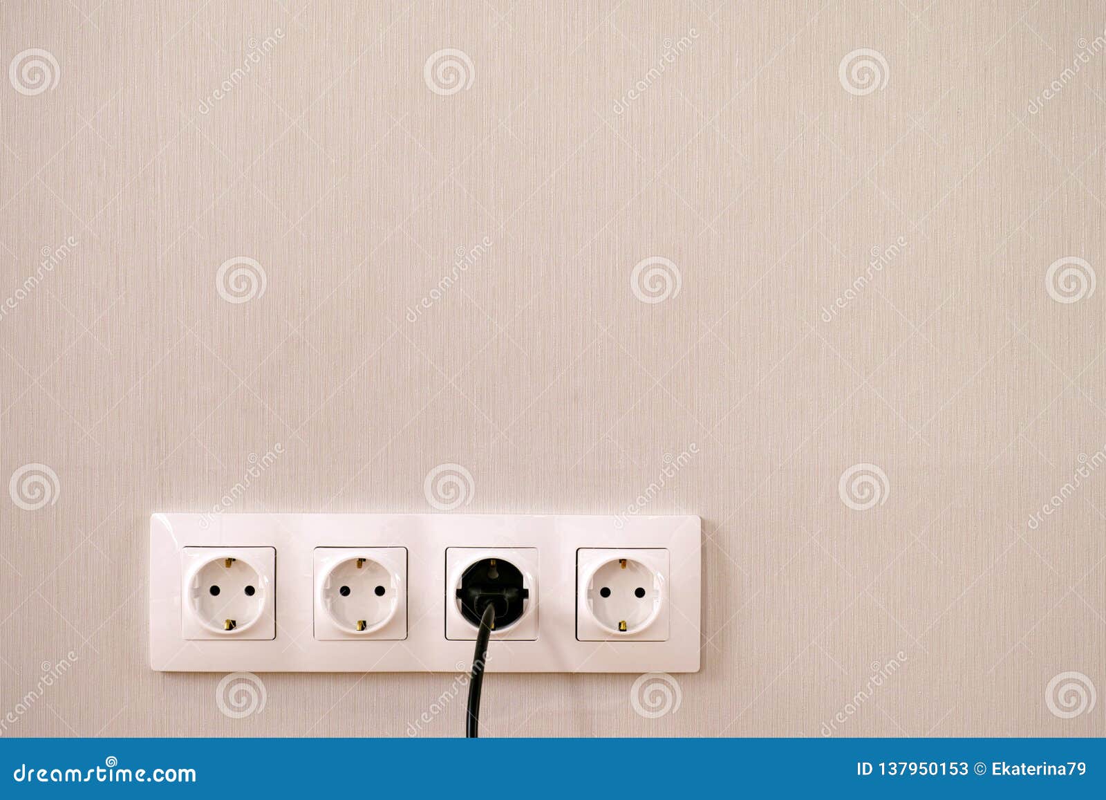 Four Power Sockets , Black Lead and Plug on the Wall Stock Image ...