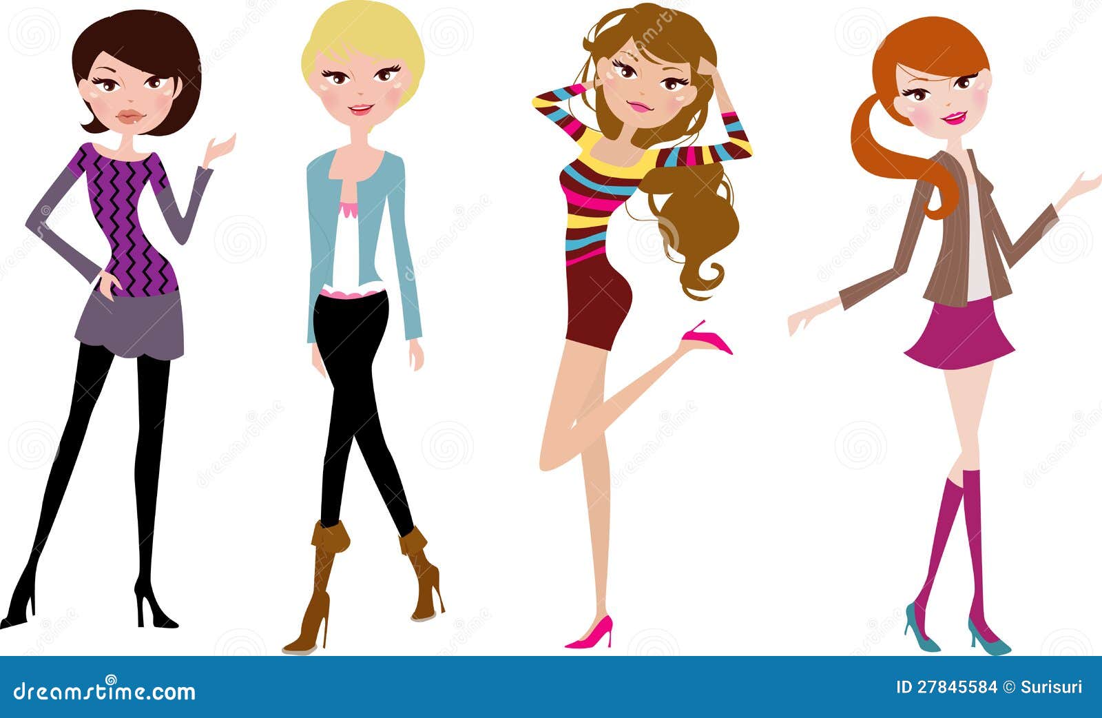 Four pretty girls stock vector. Illustration of city - 27845584