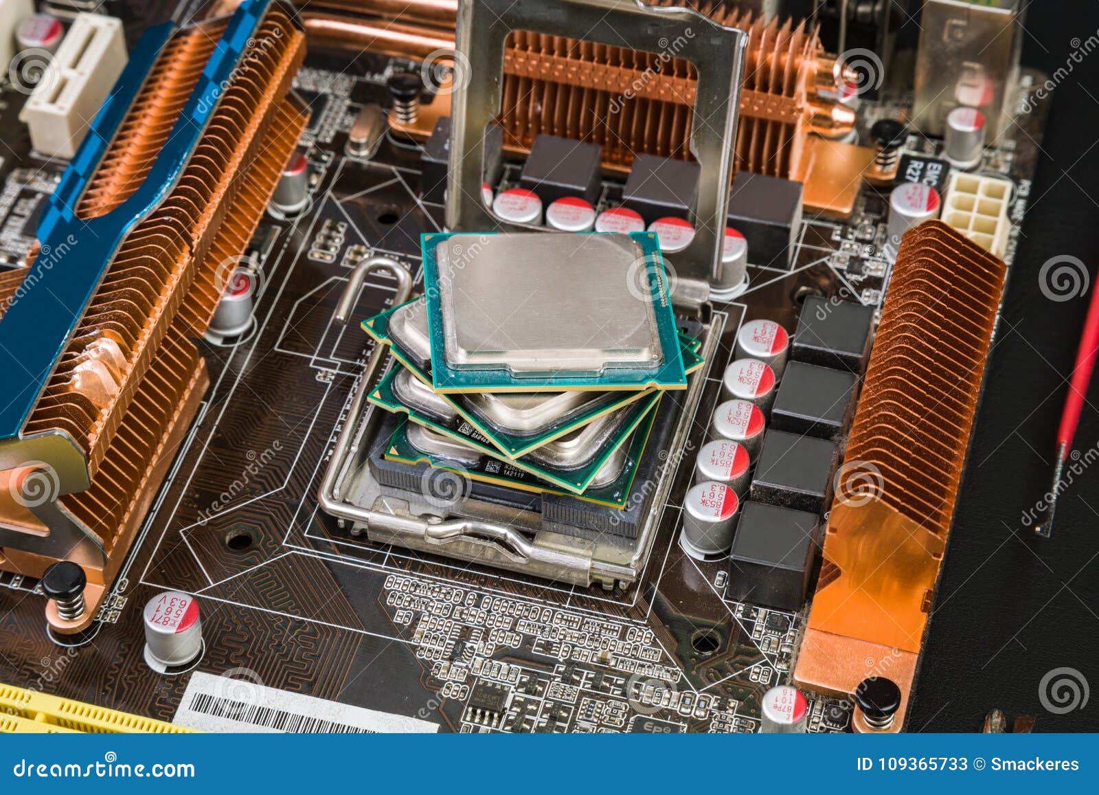 Four Processors in an Old and Dusty Game Motherboard Stock Image ...