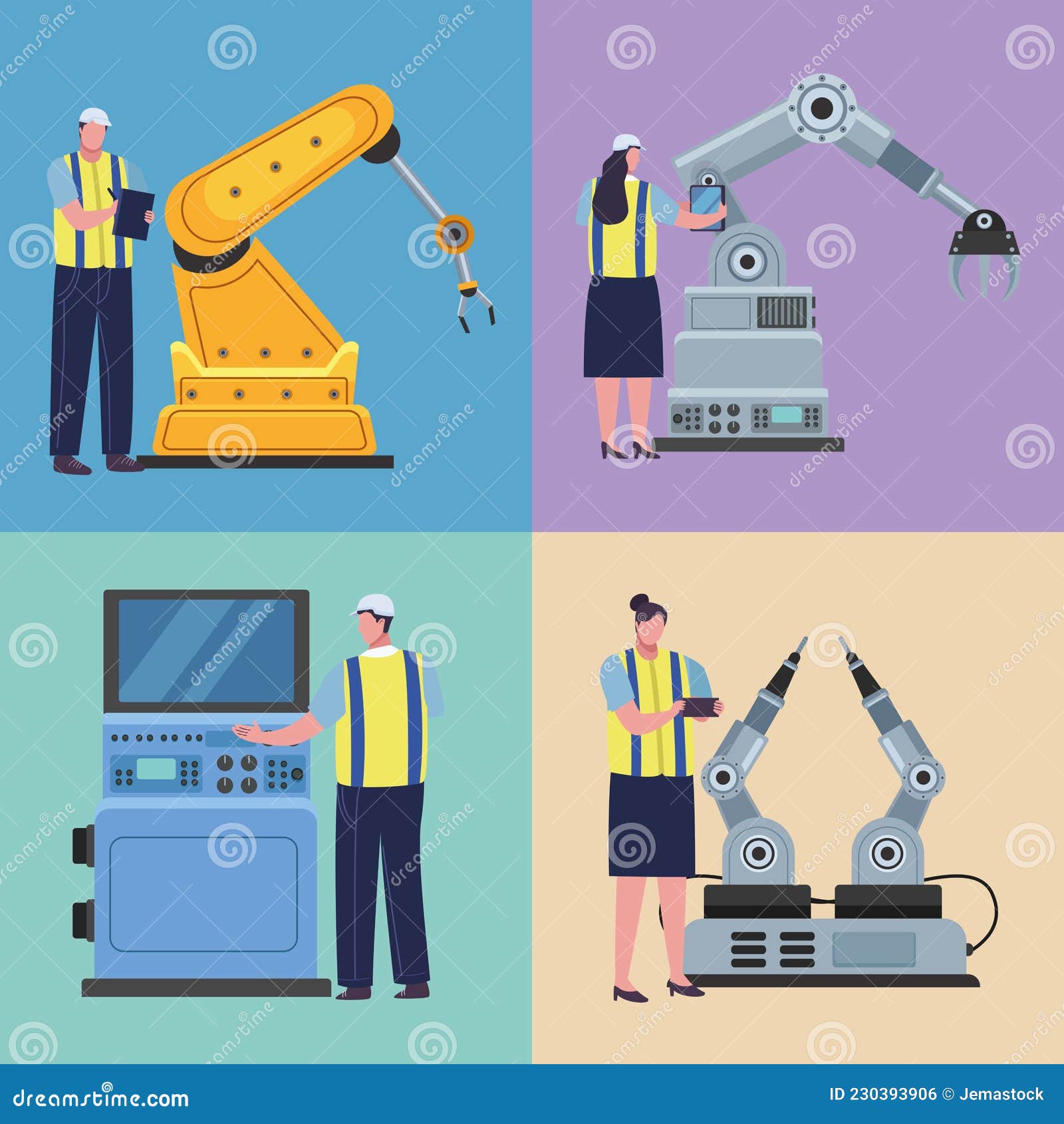 Four production workers stock vector. Illustration of factory - 230393906