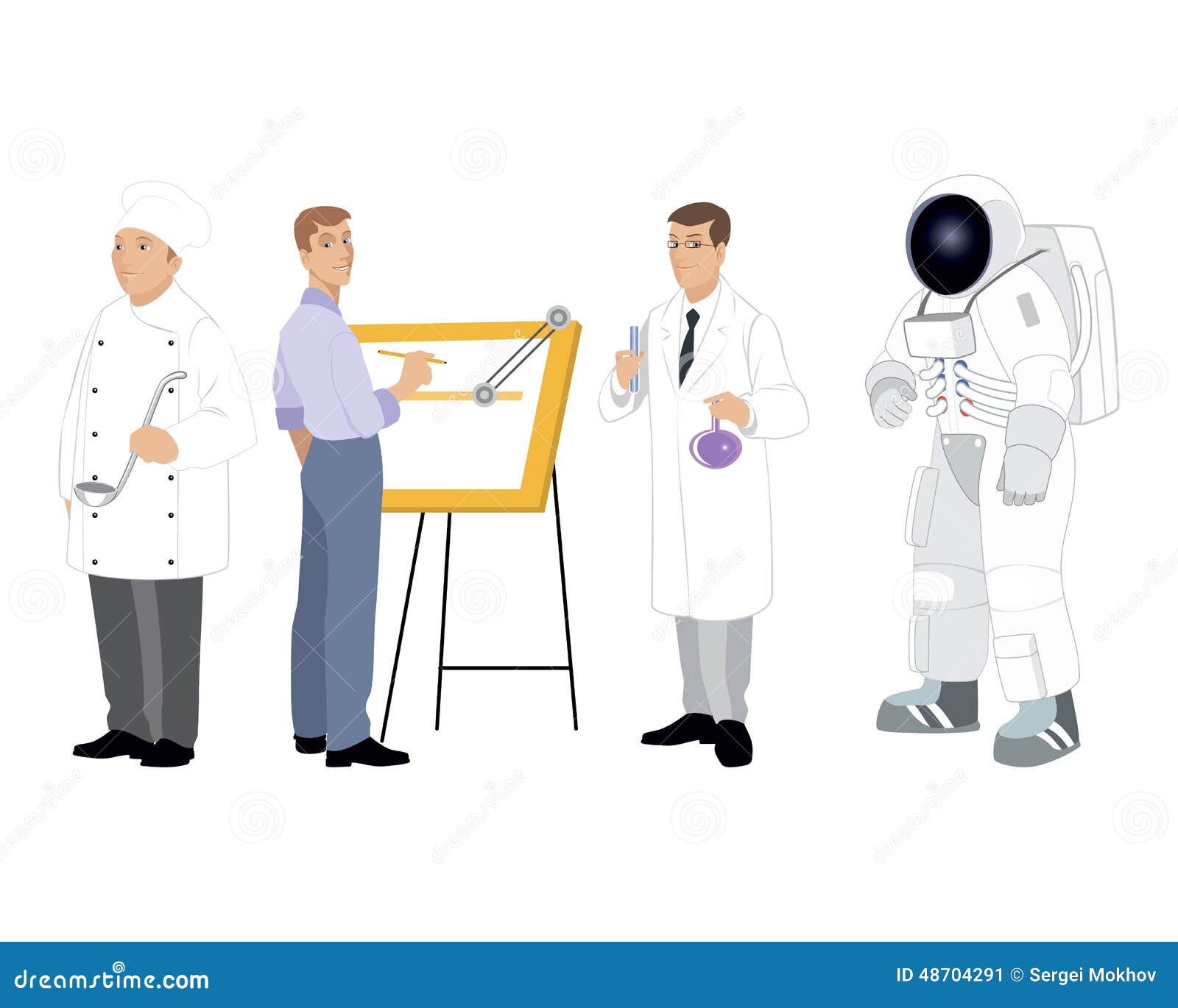 Four professions set stock vector. Illustration of illustrations - 48704291