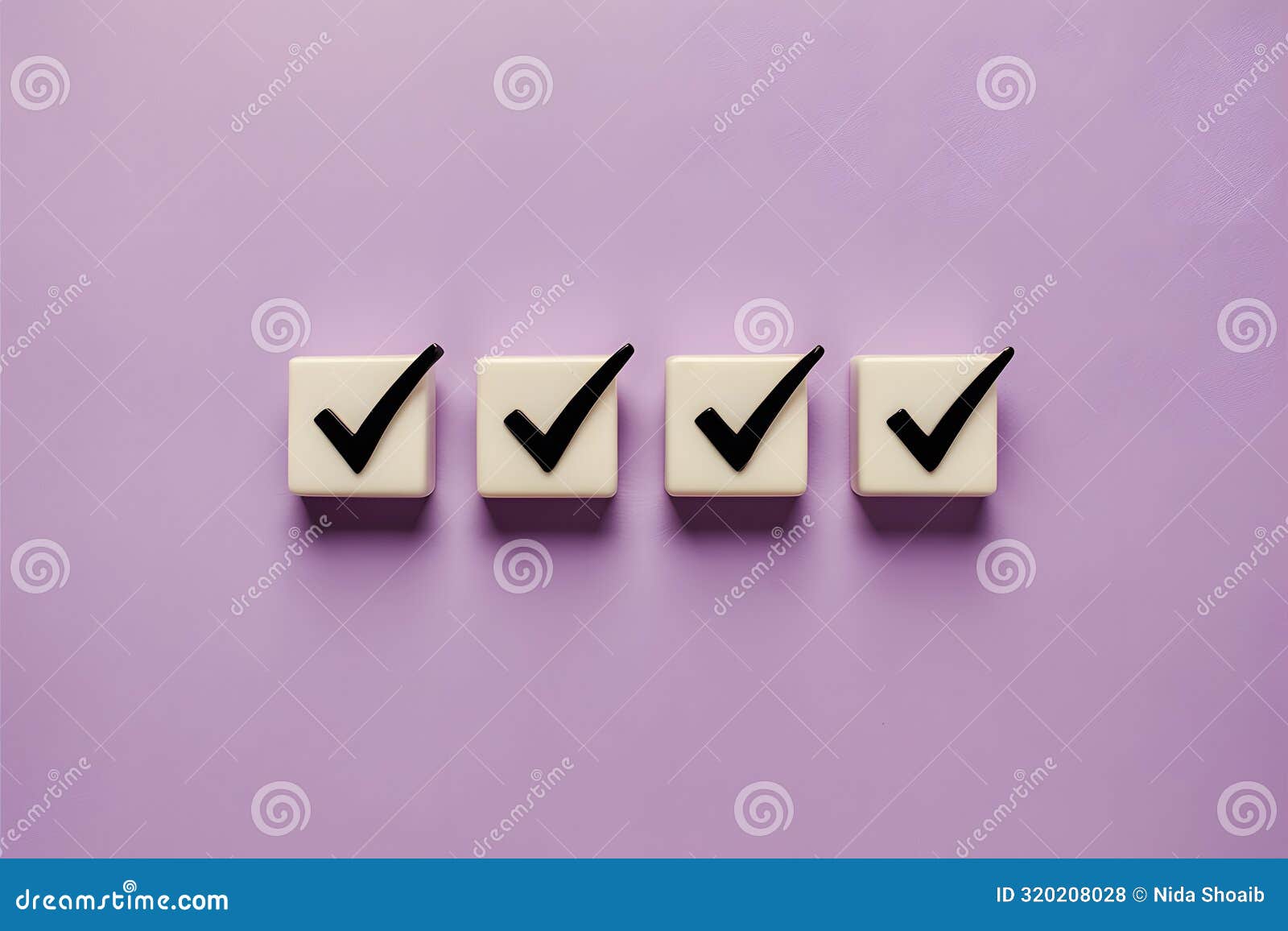 Four Purple Checkmark Tiles on Light Purple Background, Creating a ...