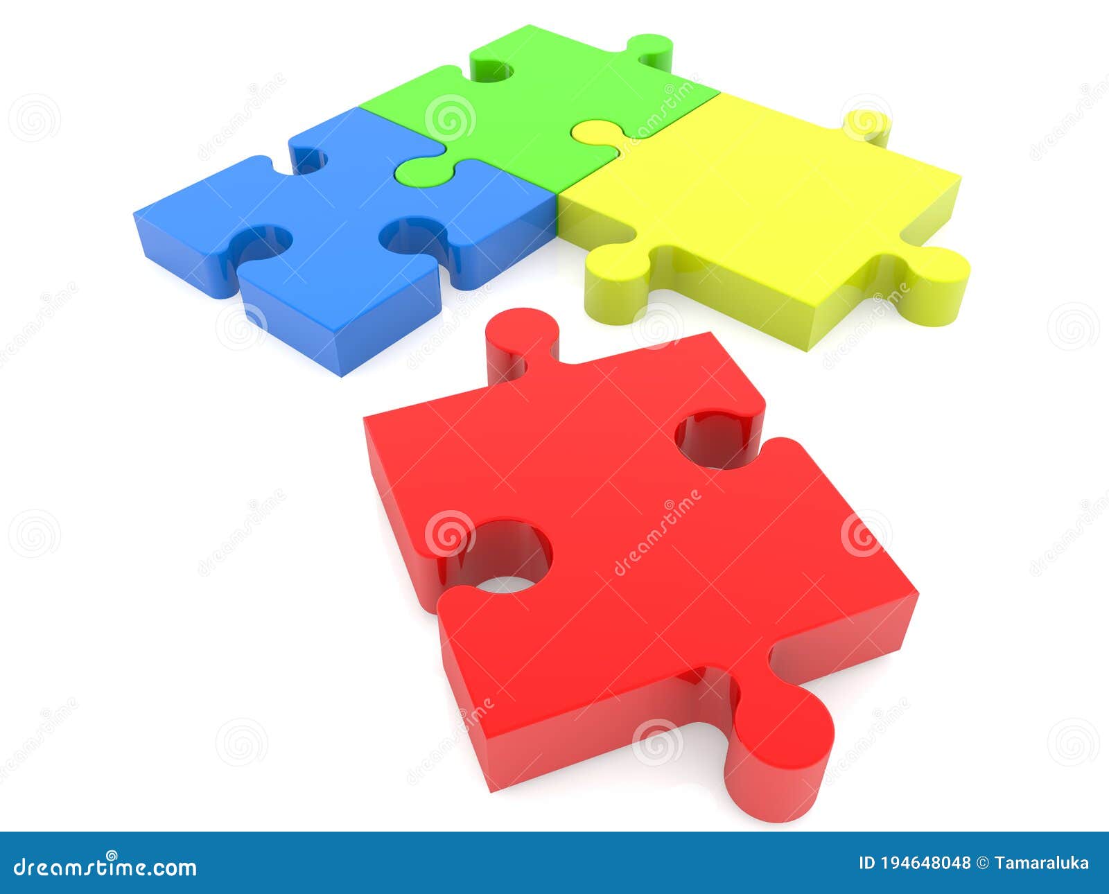 Four Puzzle Pieces of Different Colors in an Unfinished Object Stock ...
