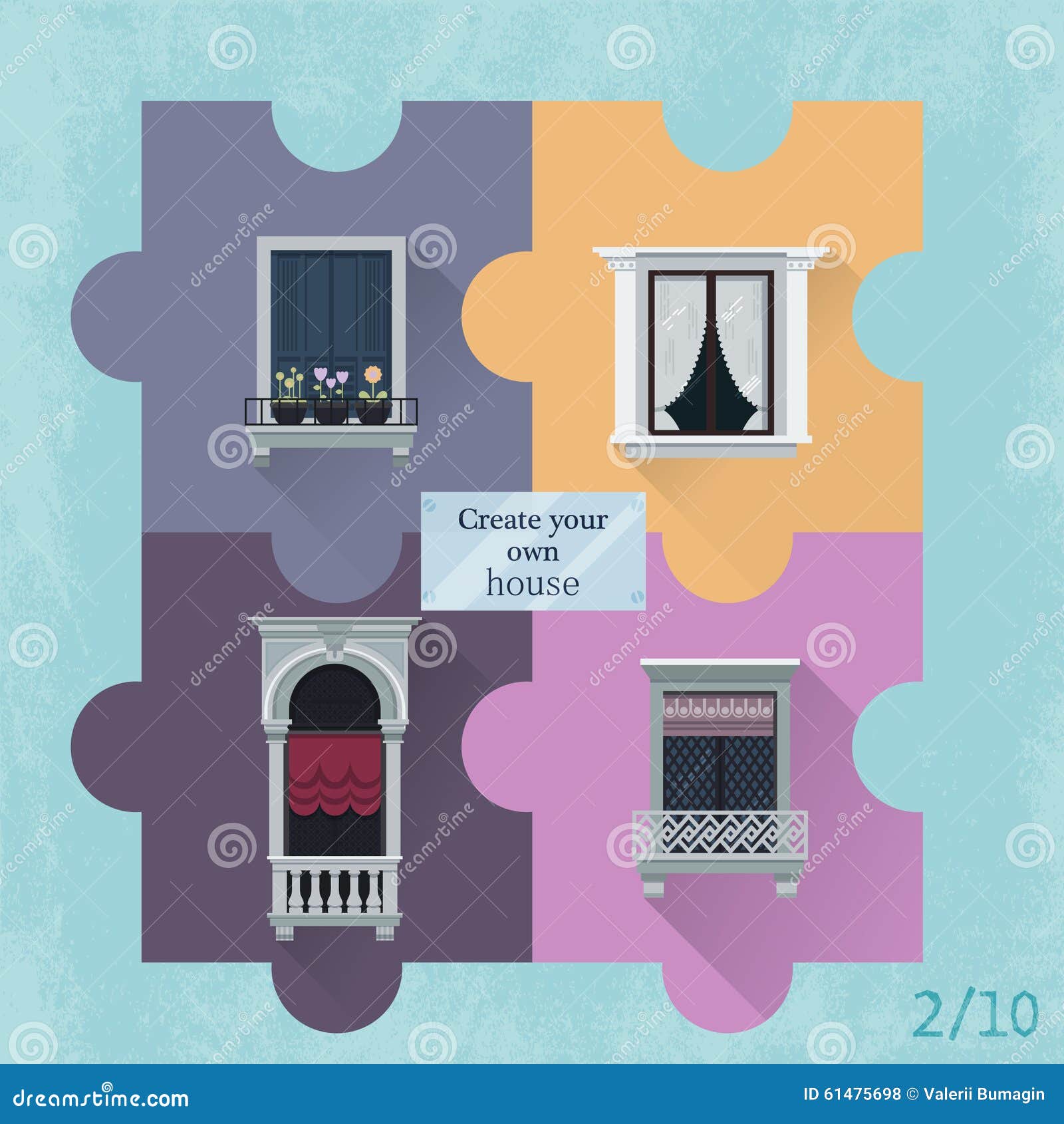 Four puzzles with windows stock vector. Illustration of design - 61475698