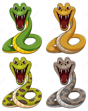 Four Python Snakes stock illustration. Illustration of mouths - 285292854