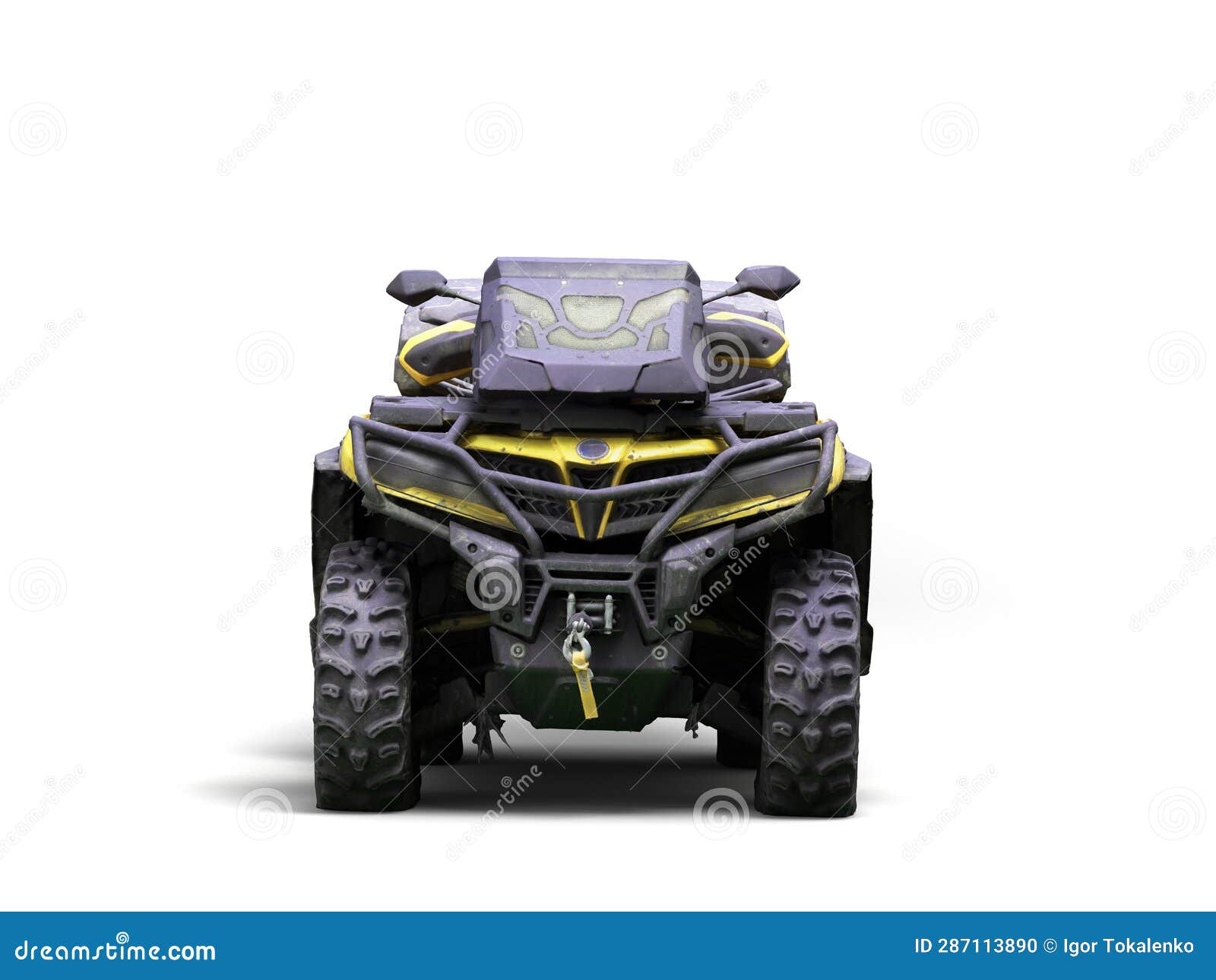 Four Quad Yellow Bike Front Side View 3d Render on White Stock ...