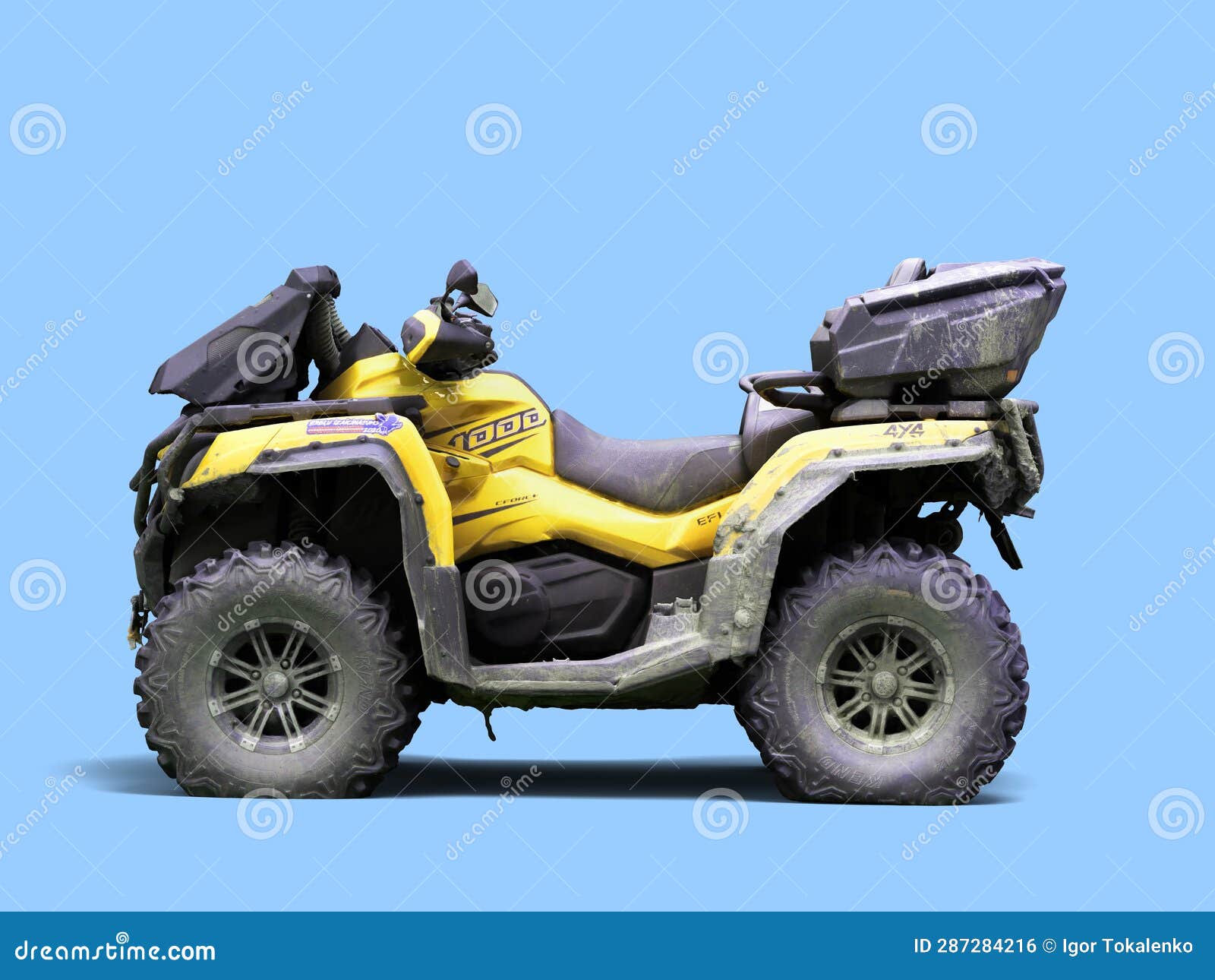 Four Quad Yellow Bike Left Side View 3d Render on Blue Stock ...