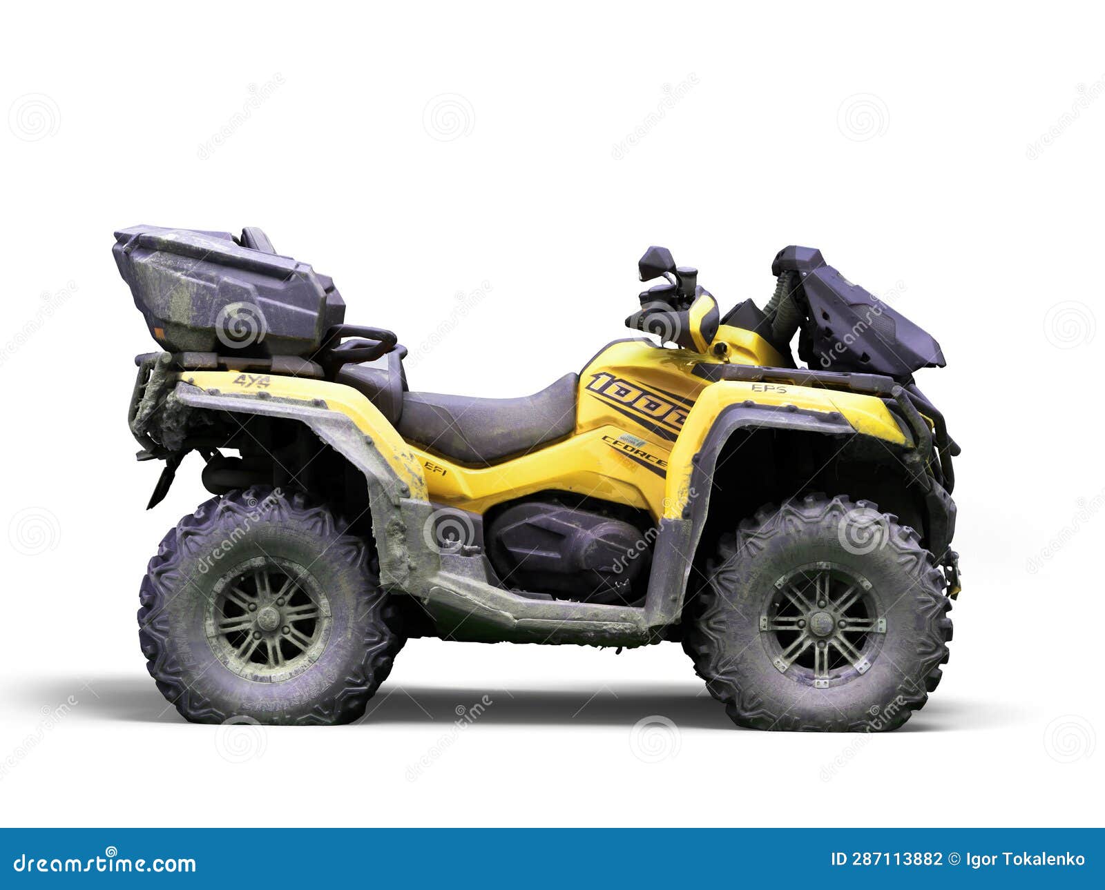 Four Quad Yellow Bike Right Side View 3d Render on White Stock ...