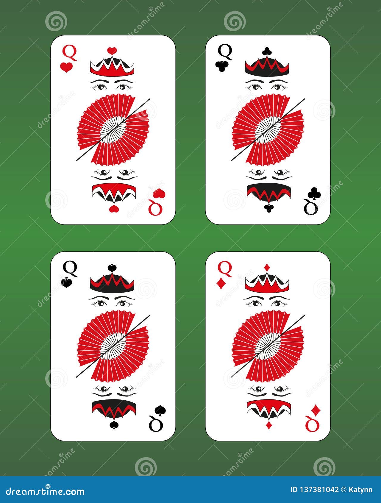 Set Of Queens Playing Cards 62x90 Mm Cartoon Vector | CartoonDealer.com ...