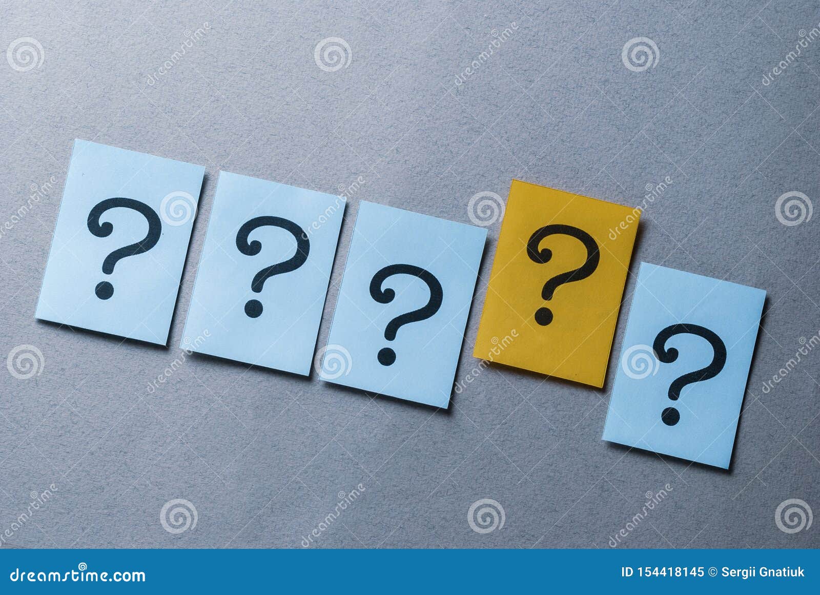 Four Question Marks on Blue and One on Yellow Stock Image - Image of ...