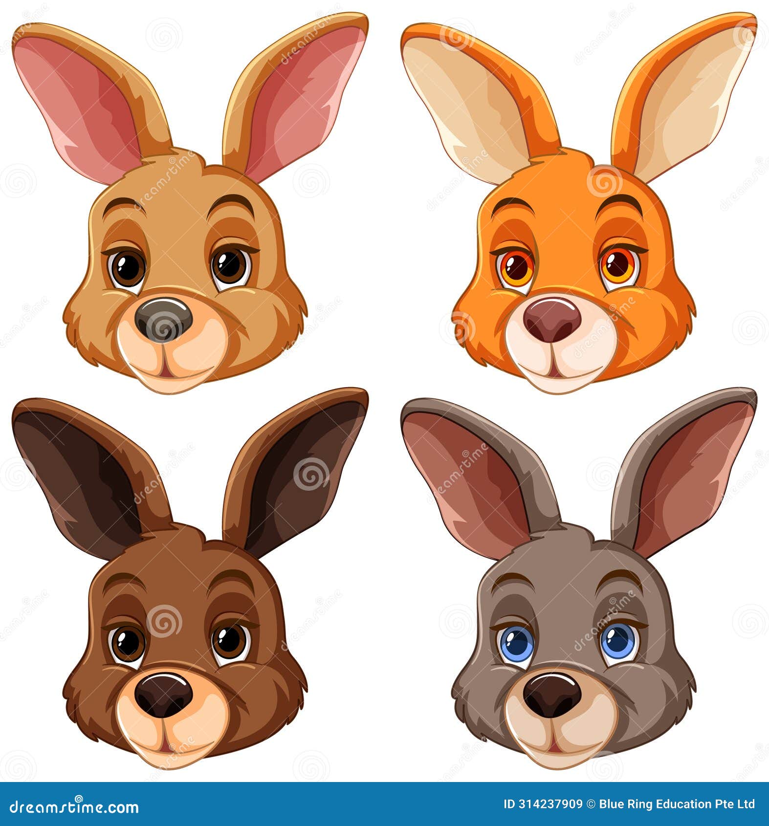 Four Rabbits with Different Expressions Stock Vector - Illustration of ...
