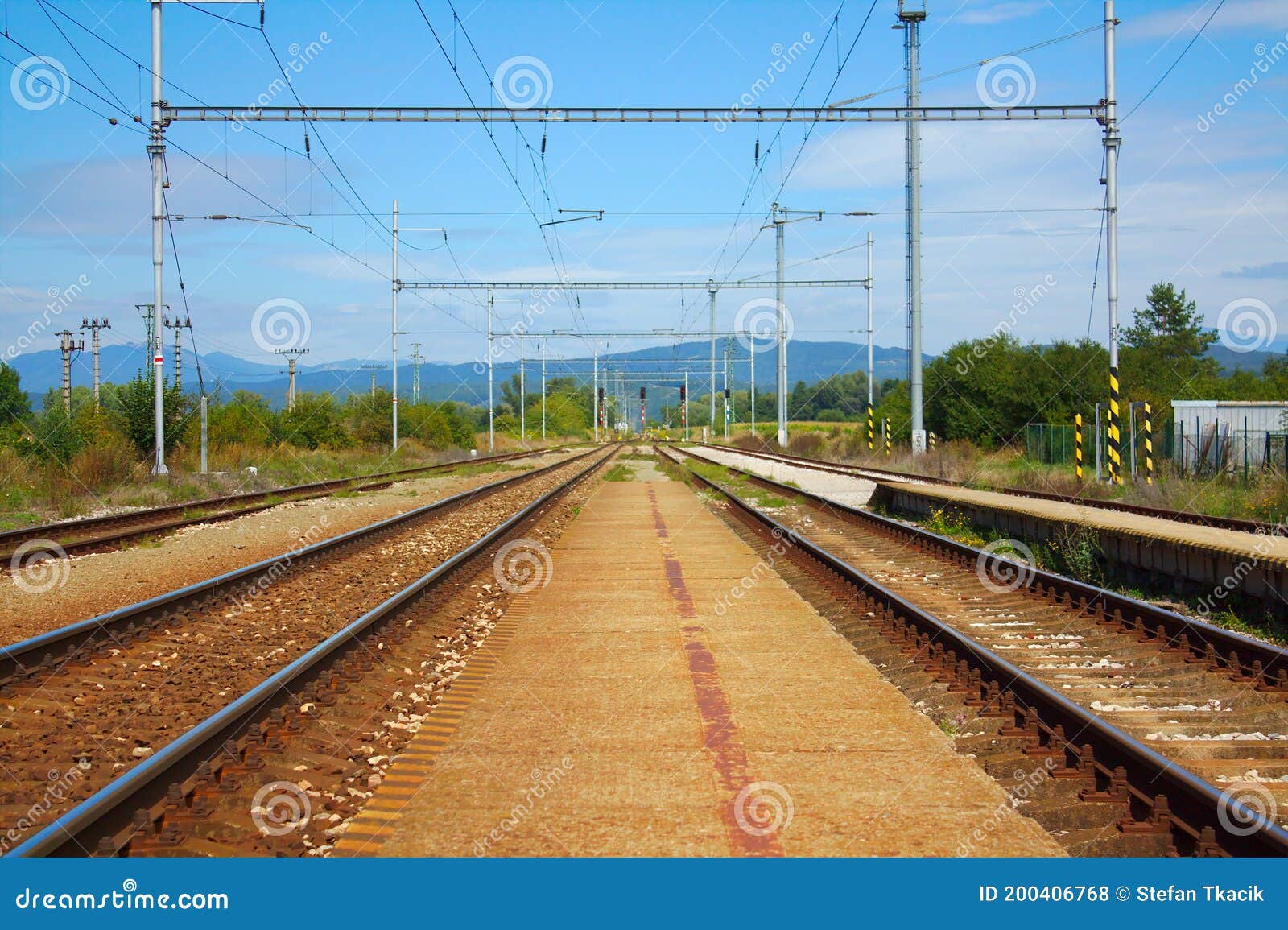 Railway platform. stock photo. Image of pole, tracks - 200406768