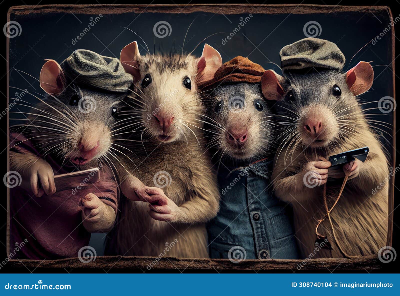 Four rats taking a selfie stock photo. Image of whiskers - 308740104