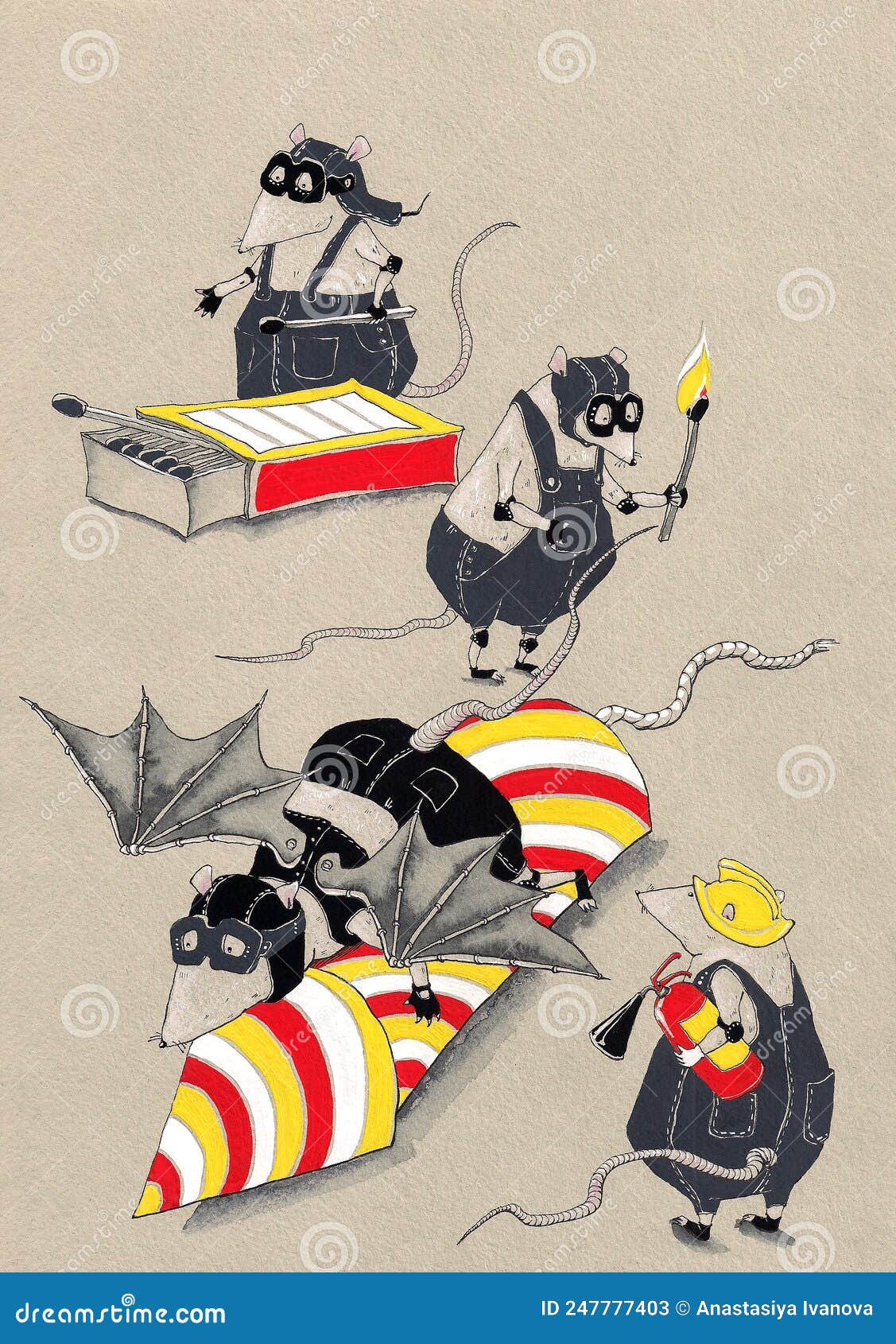 Four Rats Trying Light a Firecracker. Stock Illustration - Illustration ...