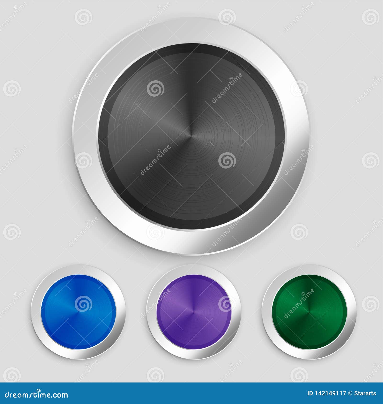 Four Realistic Brushed Metallic Buttons Set Stock Vector - Illustration ...
