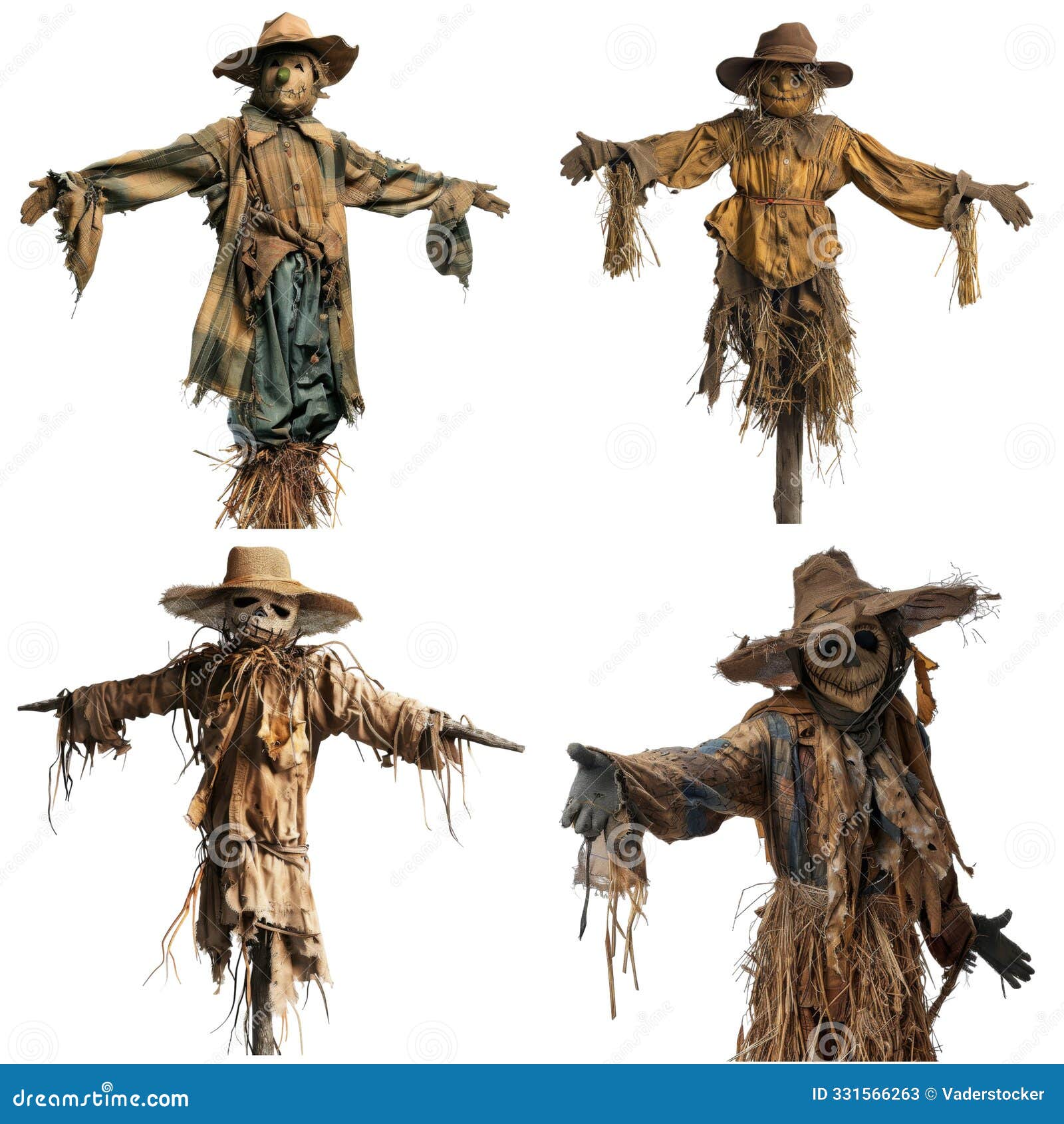 Four Realistic Scarecrow Figures Stock Illustration - Illustration of ...