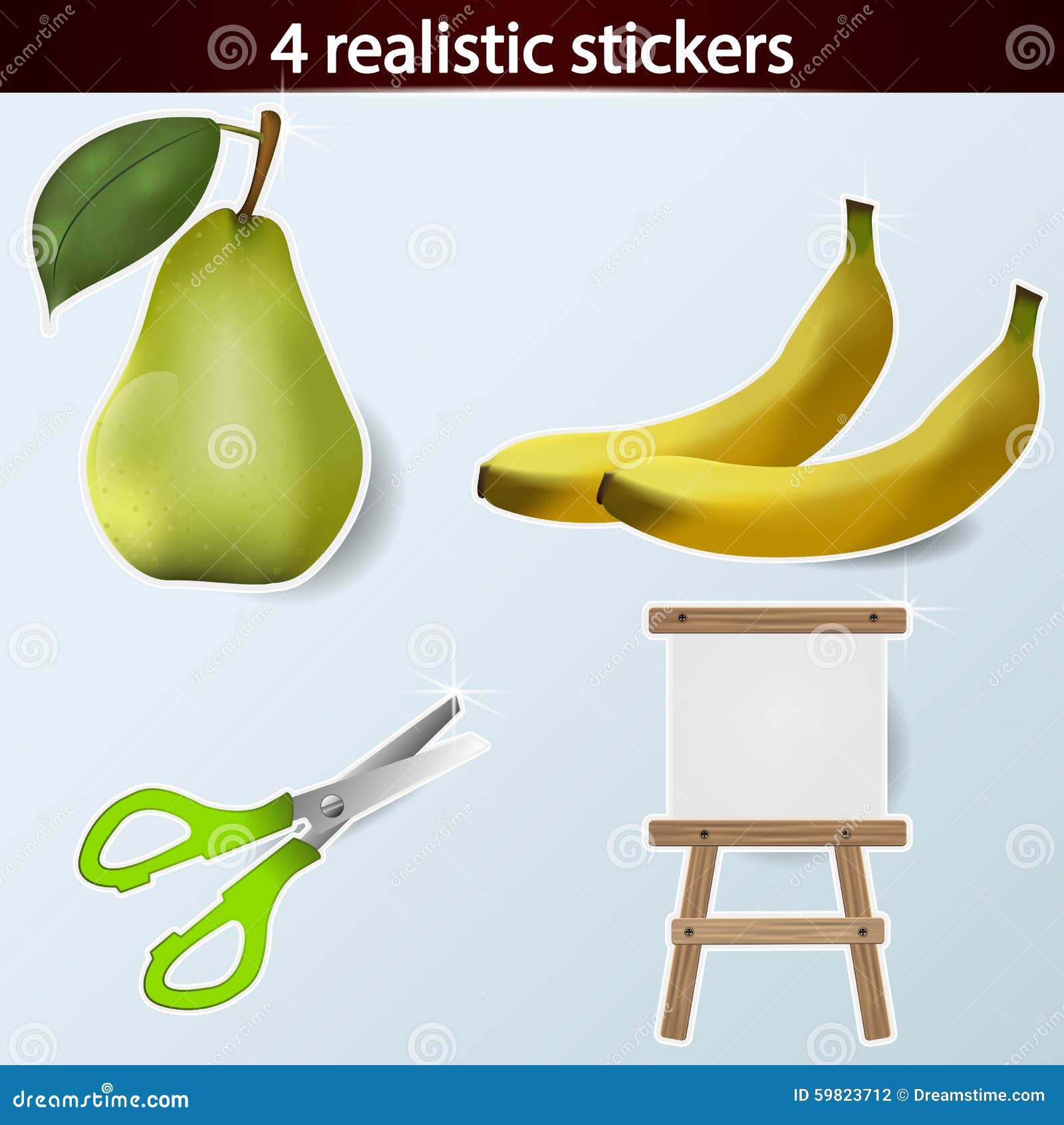 Four realistic stickers stock vector. Illustration of sticker - 59823712
