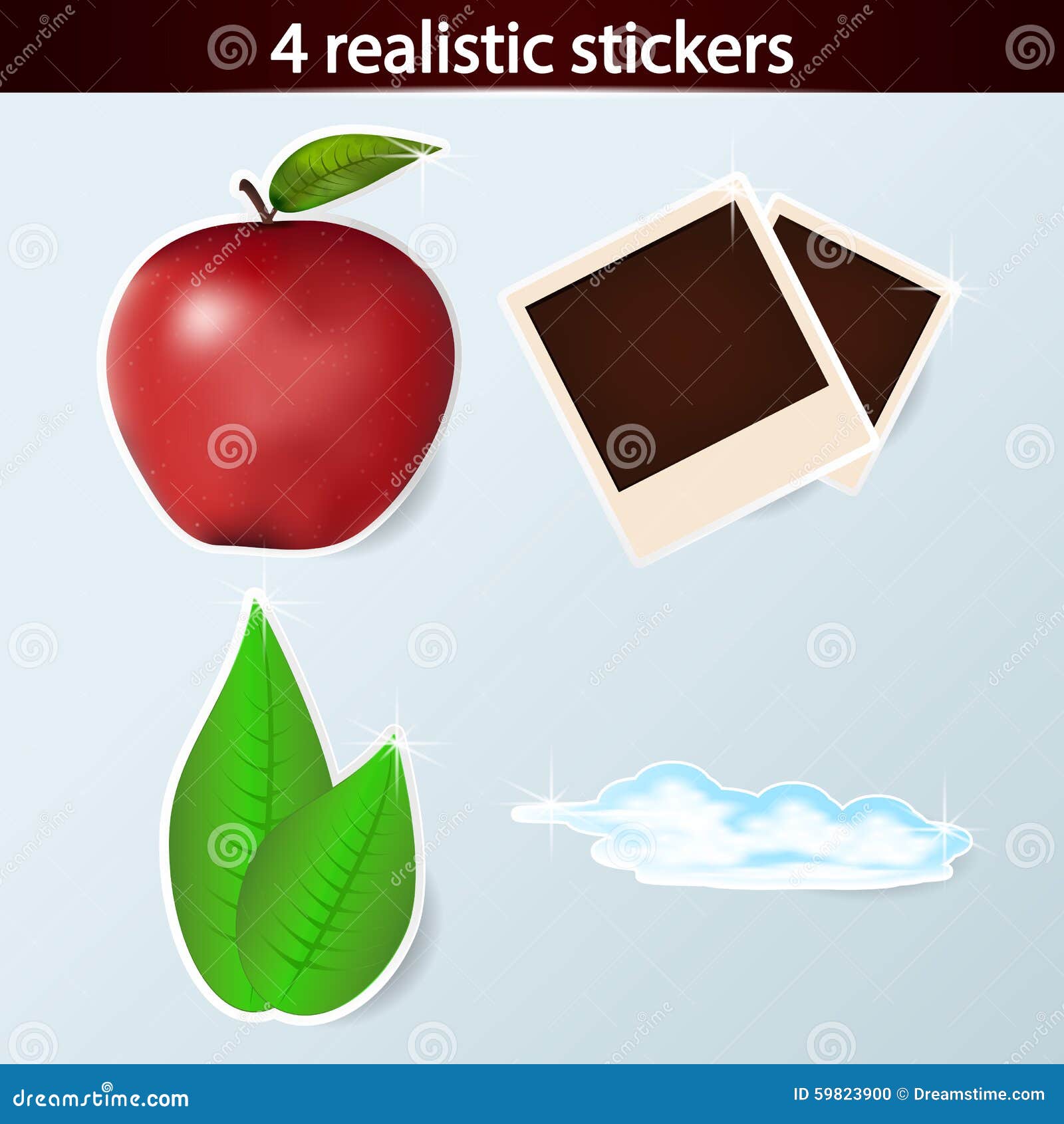 Four realistic stickers stock vector. Illustration of apples - 59823900