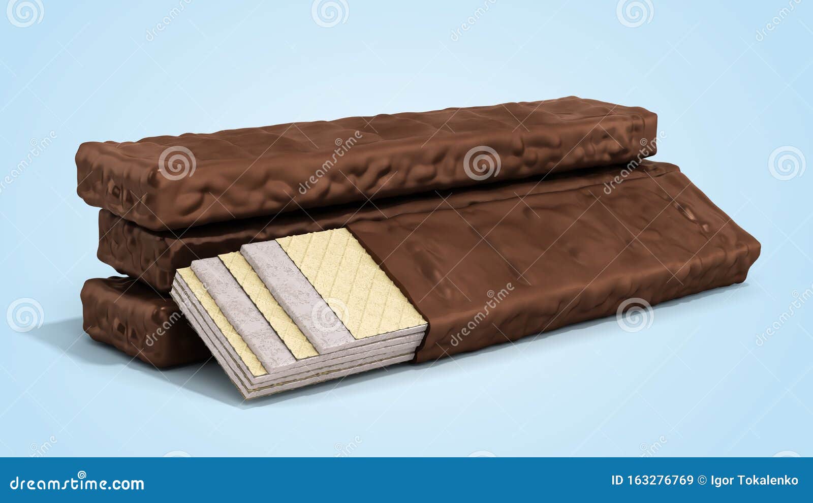 Four Rectangle Shape Wafer Biscuits In Chocolate Icing 3d Render On ...