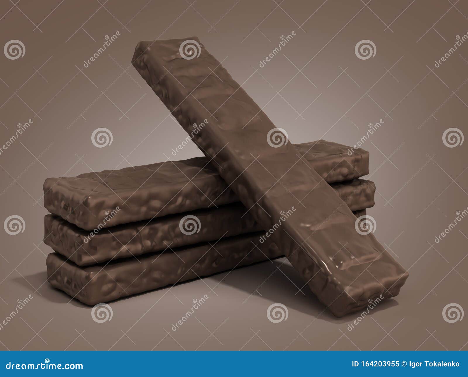Four Rectangle Shape Wafer Biscuits in Chocolate Icing 3d Render on ...
