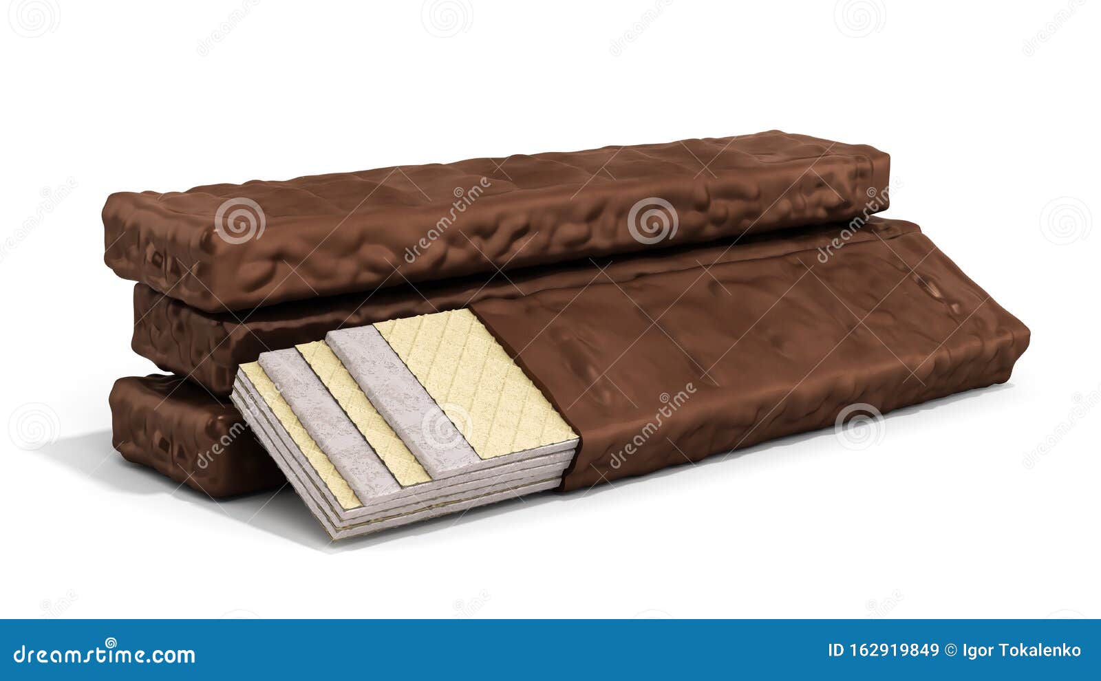 Four Rectangle Shape Wafer Biscuits in Chocolate Icing 3d Render on ...