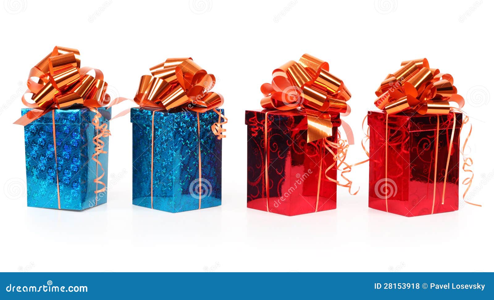 Four Red and Blue Beautiful Gift Boxes Isolated Stock Photo - Image of ...
