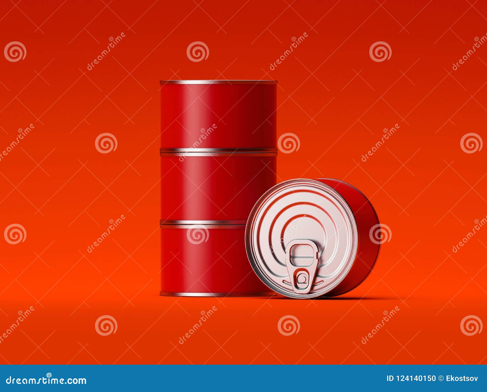 Four Red Cans on Red Background, 3d Rendering. Stock Photo - Image of ...