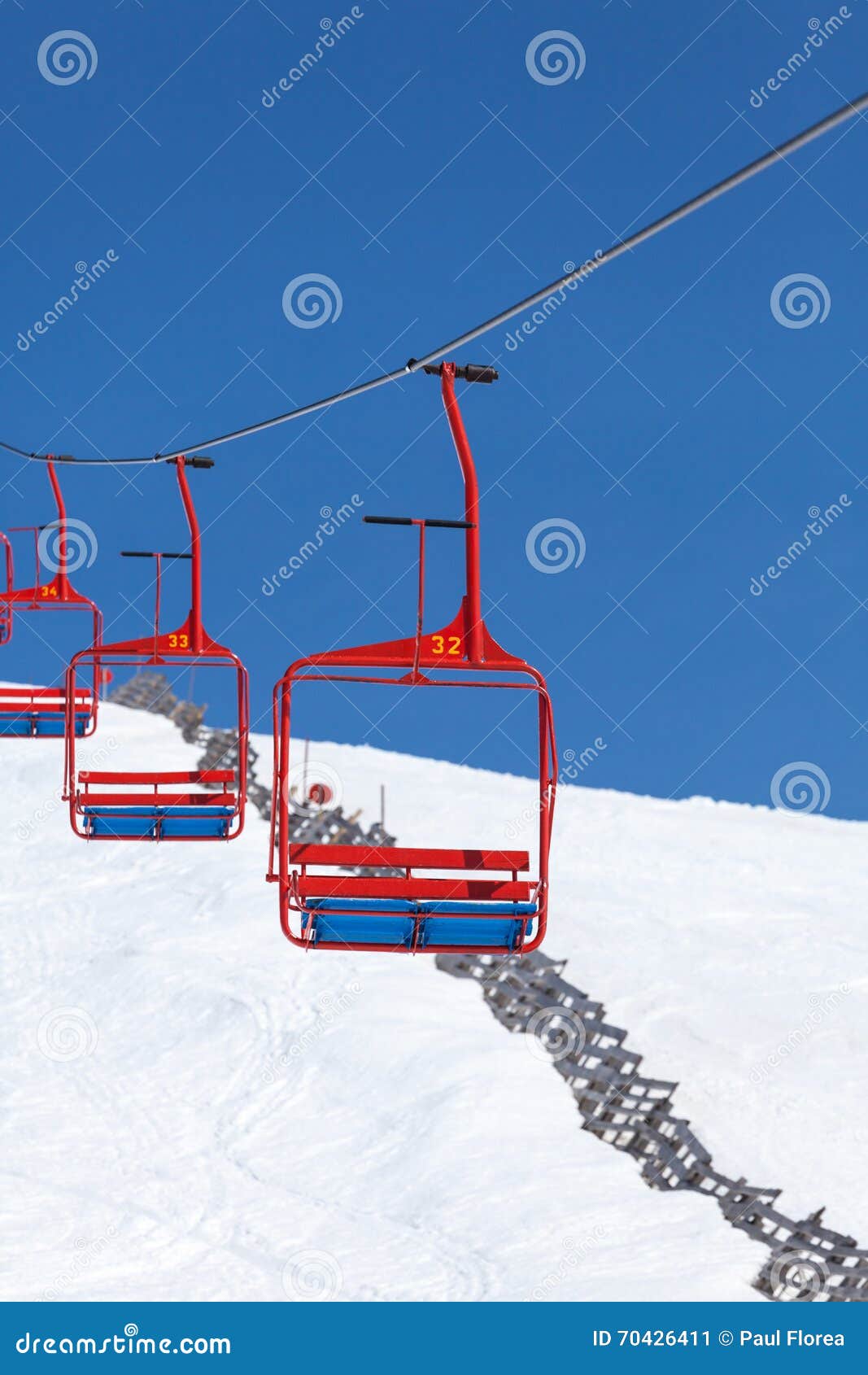 Four Red Chairs of Ski Lift Stock Image - Image of descend, wire: 70426411