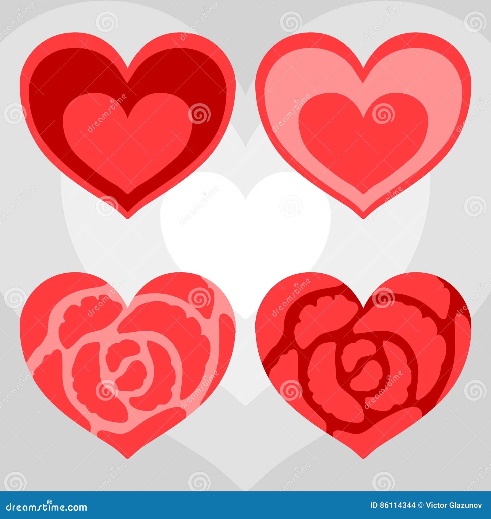 Four red hearts. stock vector. Illustration of design - 86114344