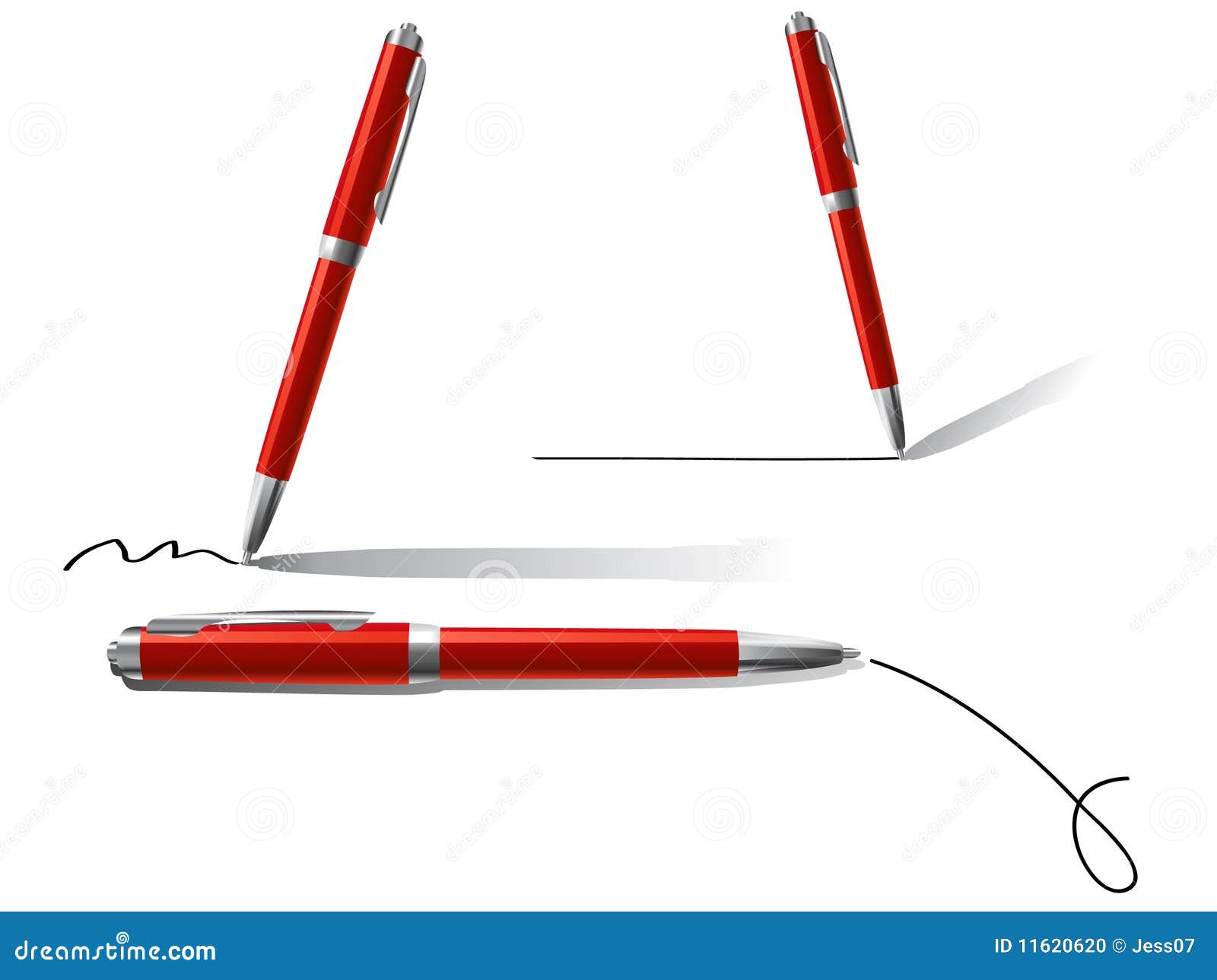 Four red pens stock illustration. Illustration of curve - 11620620