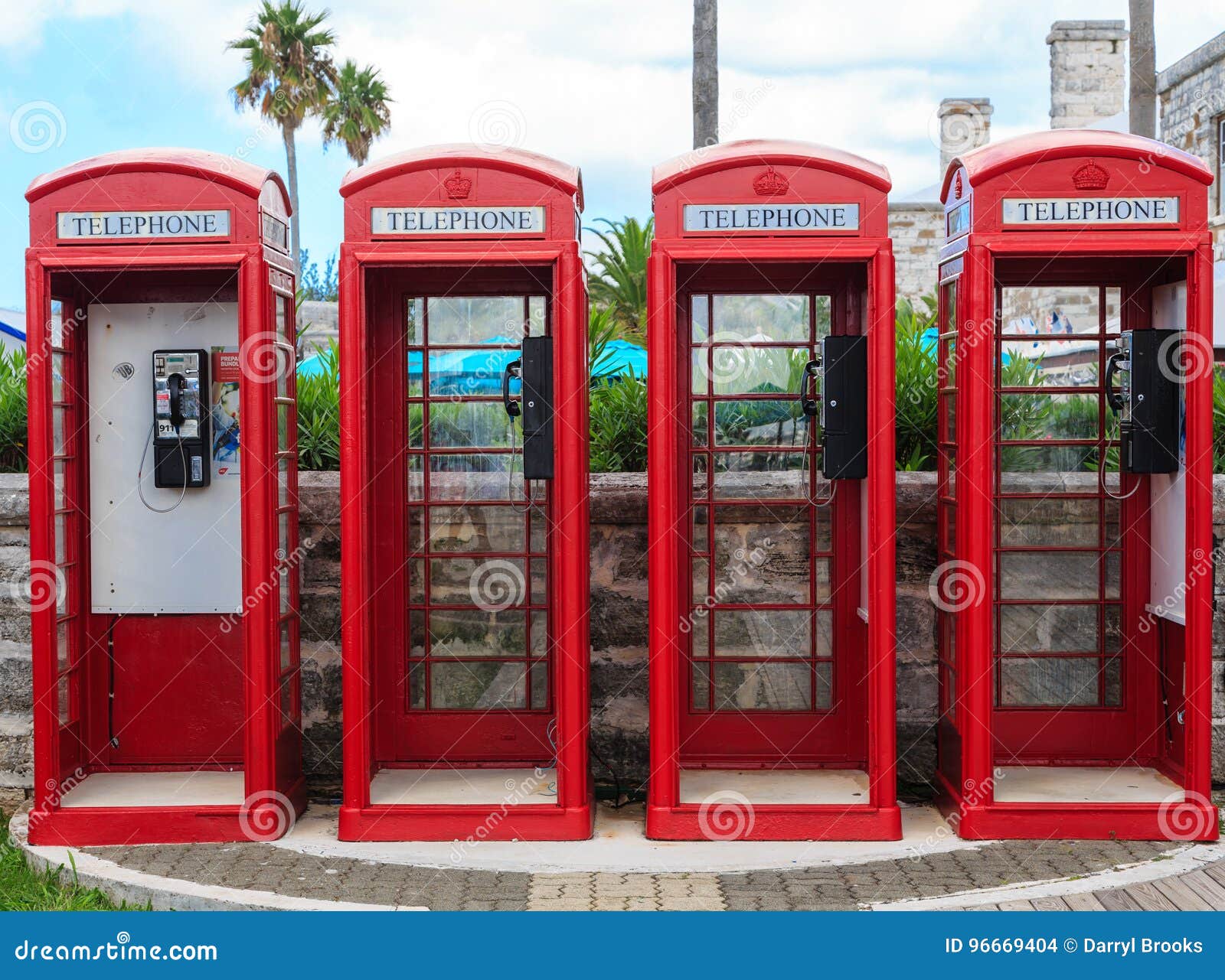 Four Red Phone Booths stock photo. Image of european - 96669404