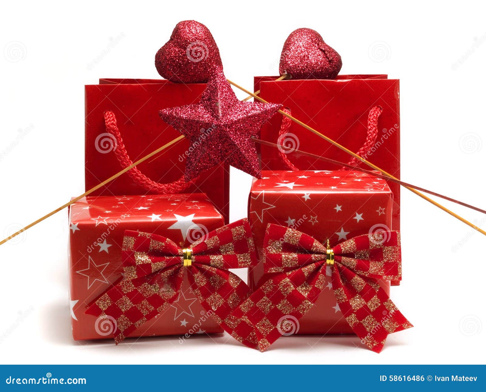 Four red presents stock photo. Image of birthday, isolated - 58616486