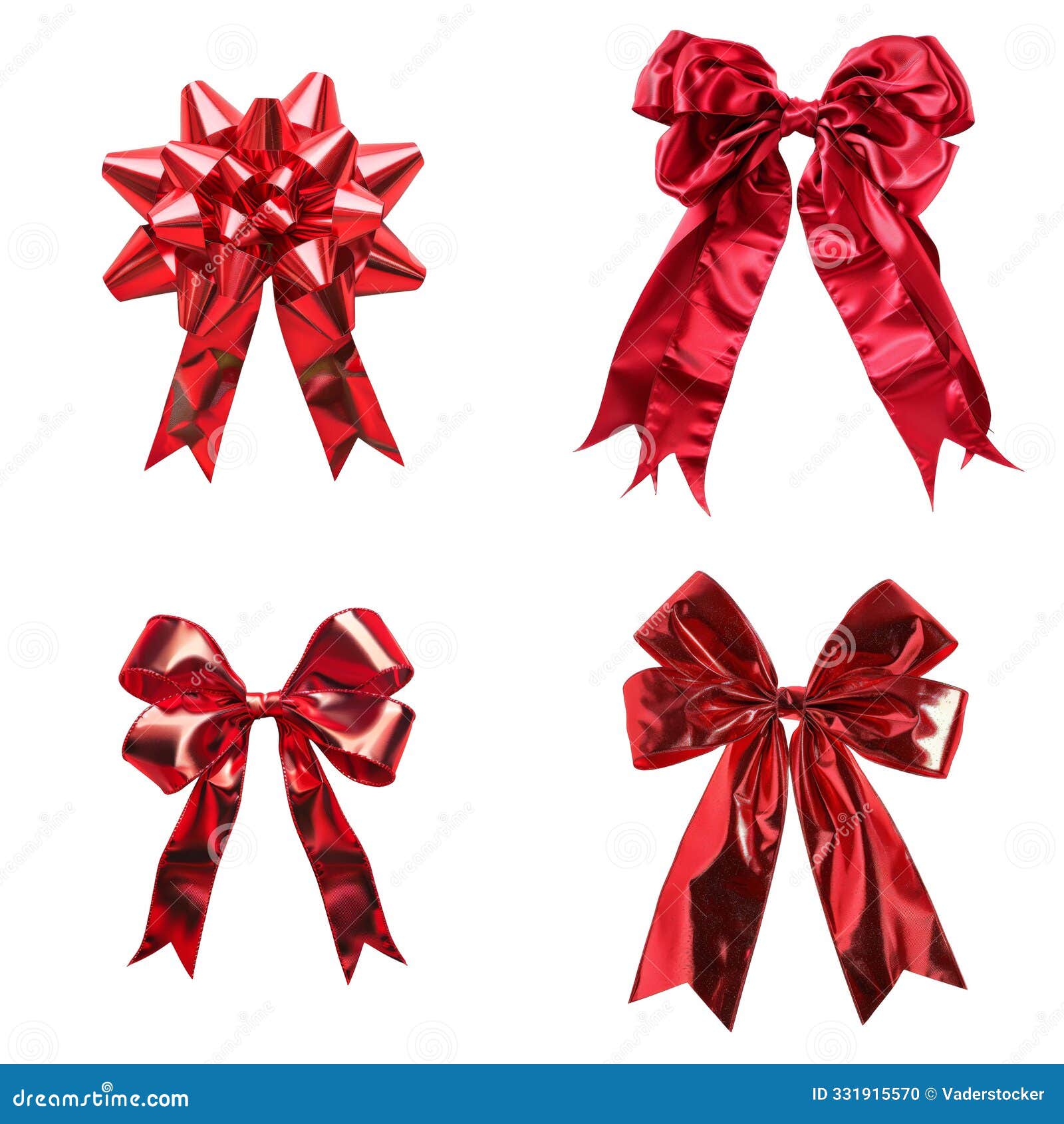 Four Red Ribbon Bows Isolated on White Background Stock Illustration ...