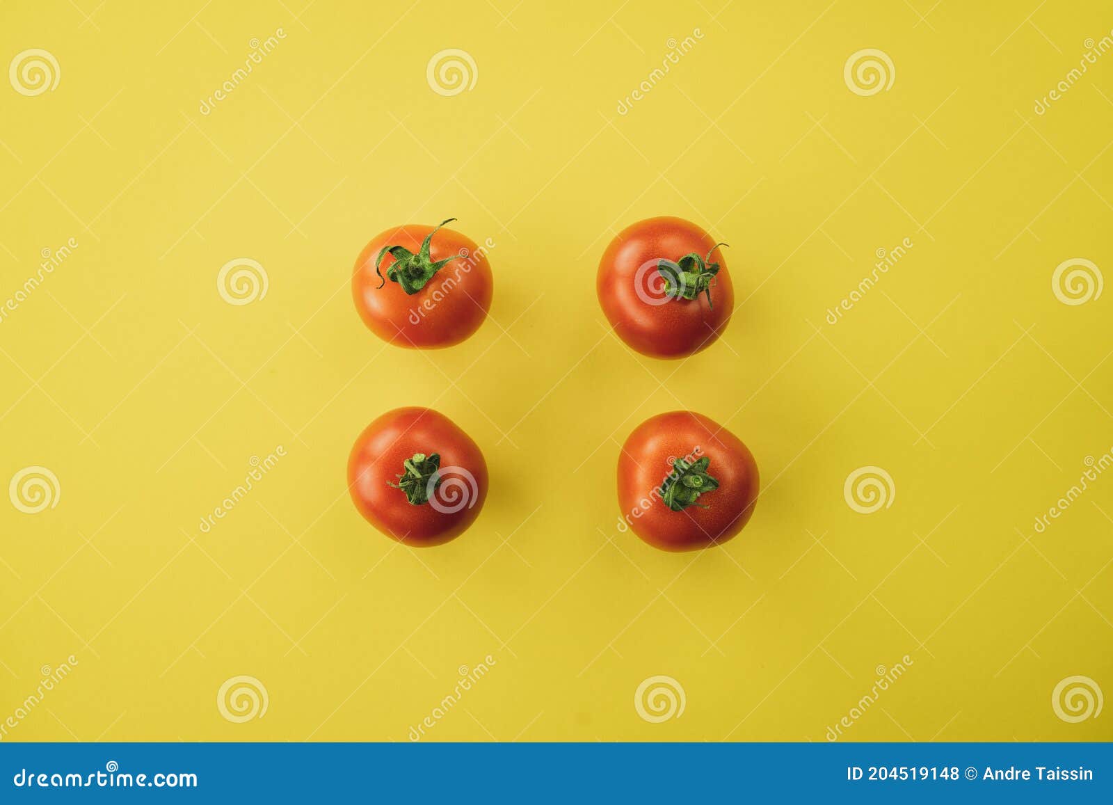 Four Red Tomatoes on Yellow Background. Stock Photo - Image of ...