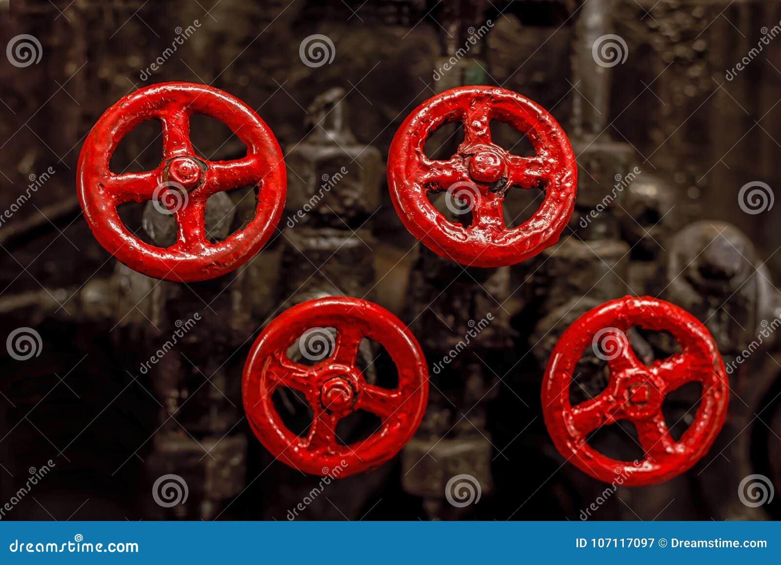 Four red valves stock image. Image of train, circle - 107117097