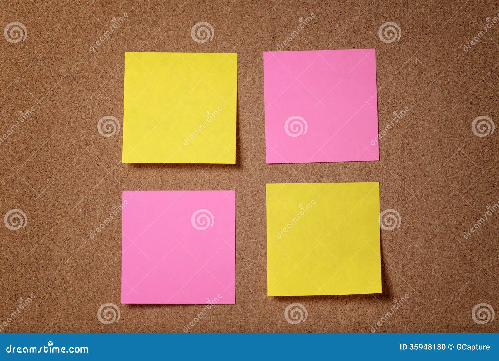 Four Reminder Sticky Notes on Cork Board Stock Photo - Image of colored ...