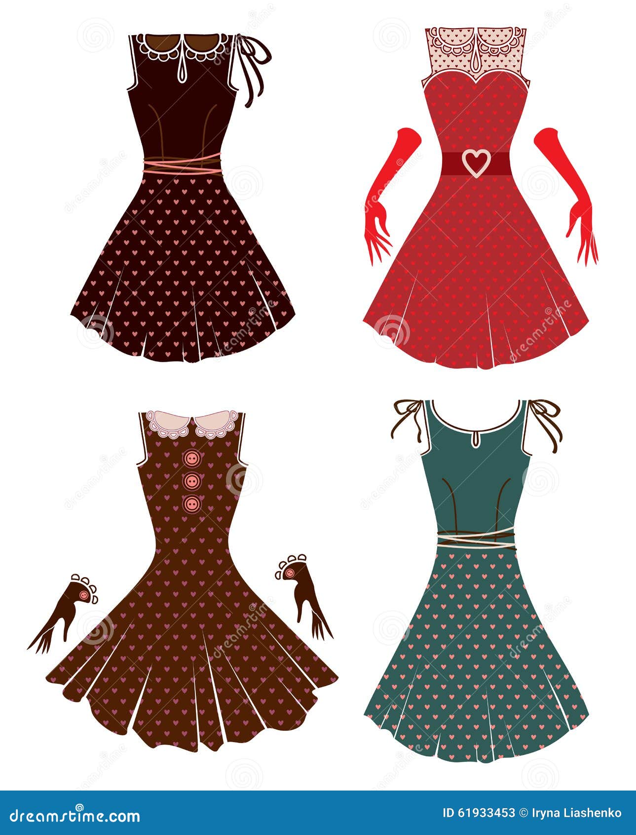 Four retro dresses stock illustration. Illustration of beauty - 61933453