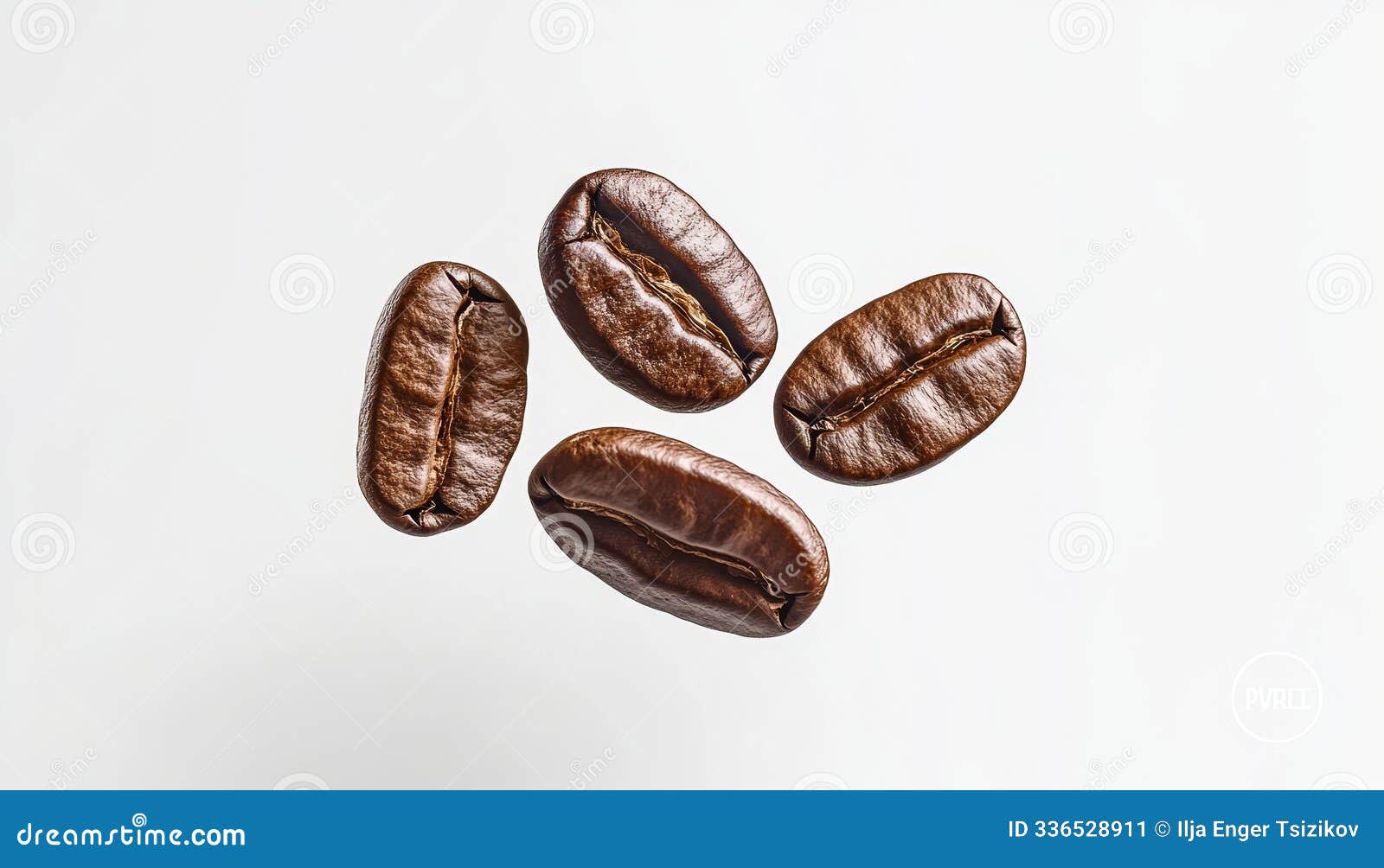 Four Roasted Coffee Beans Levitating, Hyper Realistic Studio Shot ...