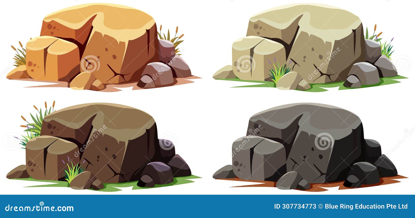 Four Rocks with Grass and Foliage Stock Vector - Illustration of ...