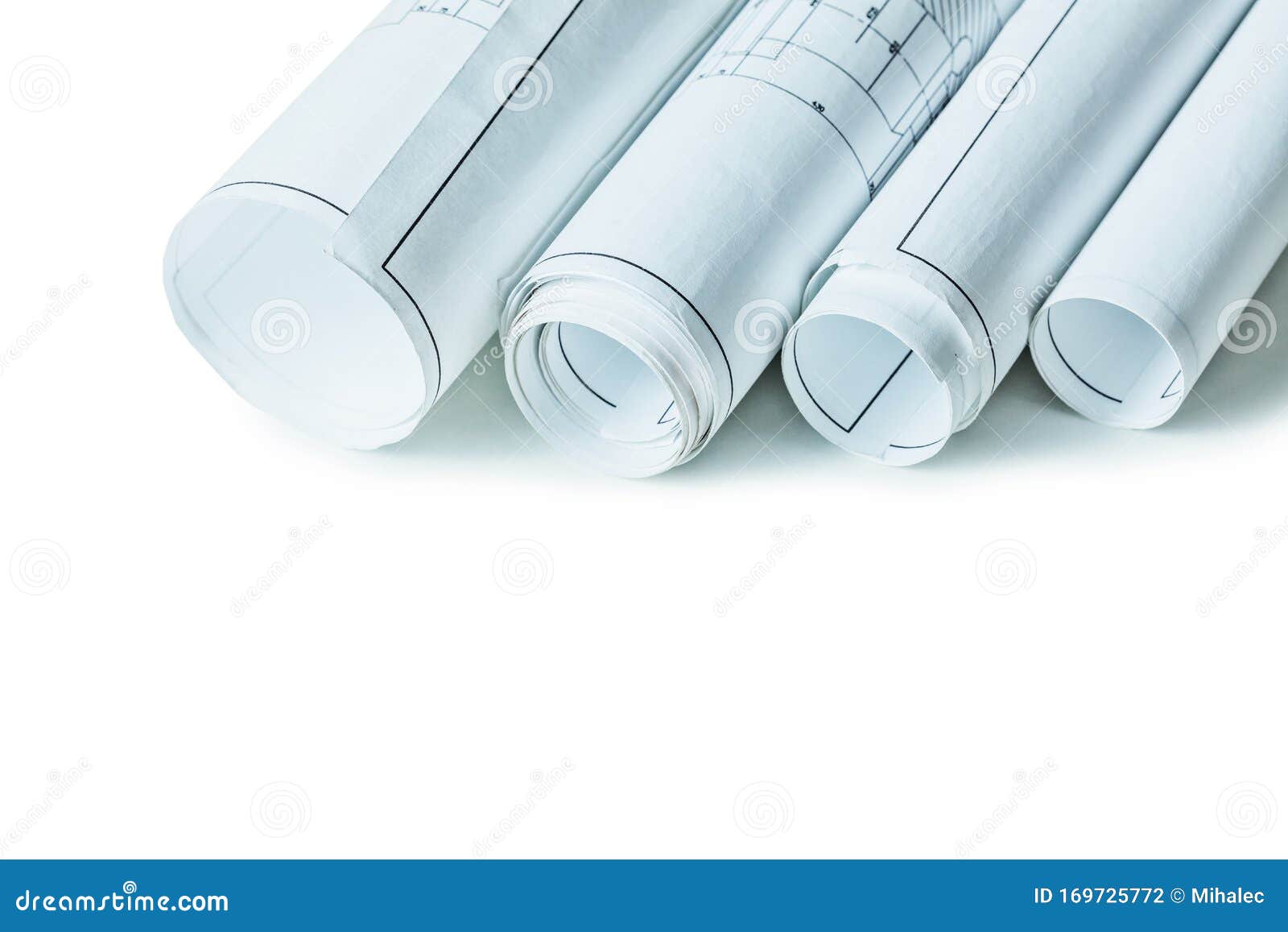 Four Rolled Blueprints Isolated on White Stock Photo - Image of ...