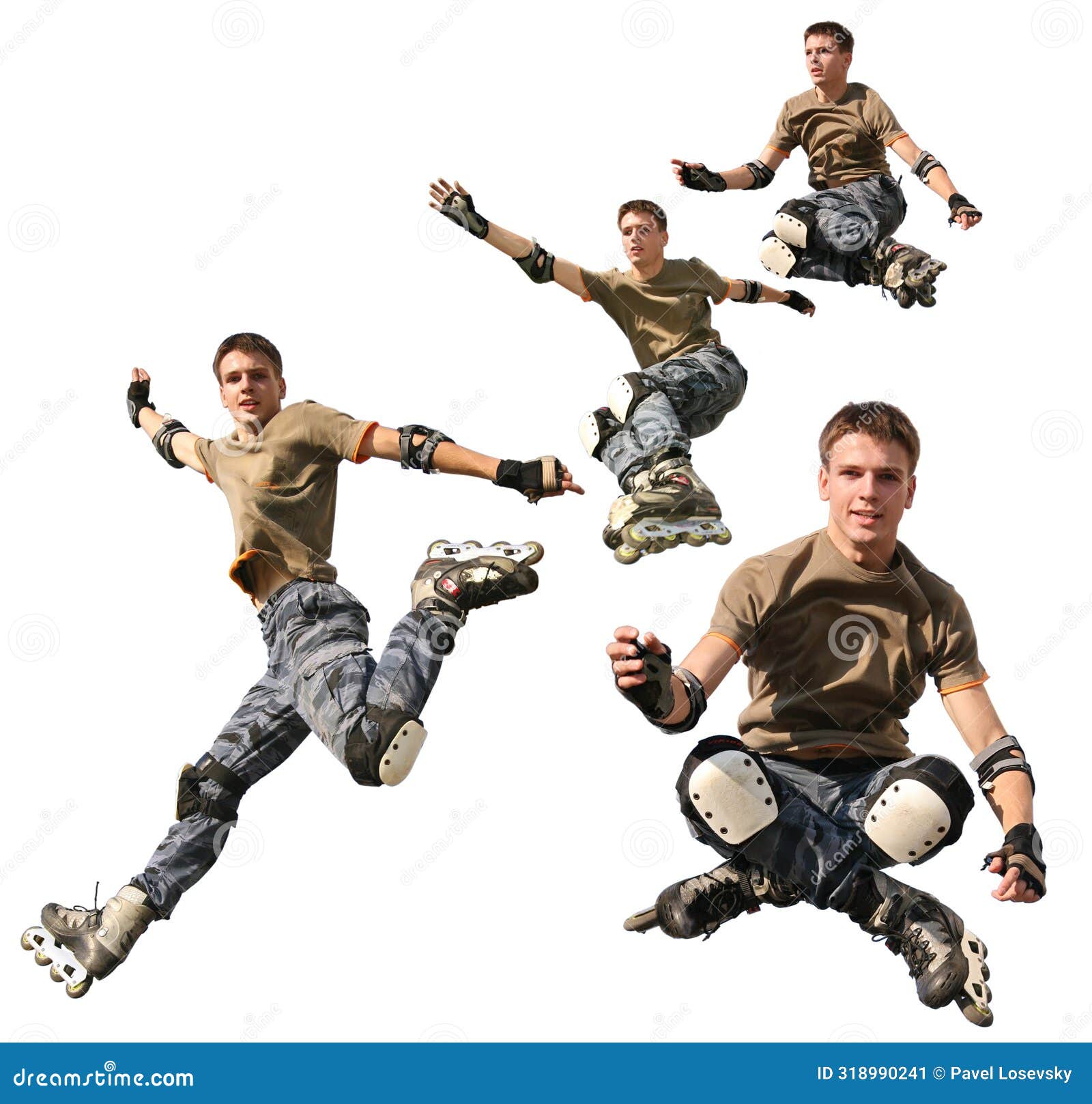 Four Roller Pose Isolated on White, Collage with Stock Image - Image of ...