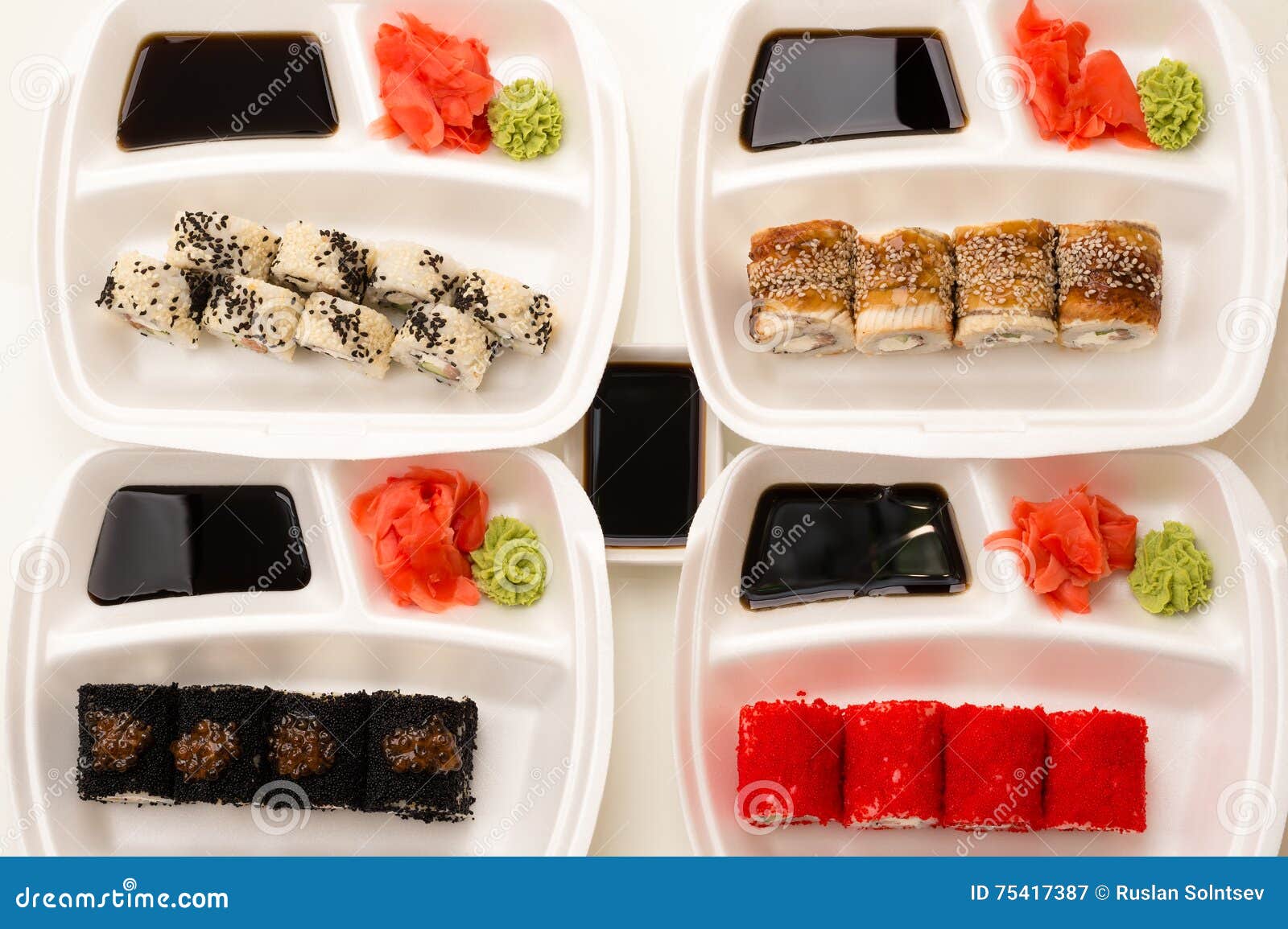 Four Rolls Serving Plates in Top View Stock Image - Image of japanese ...