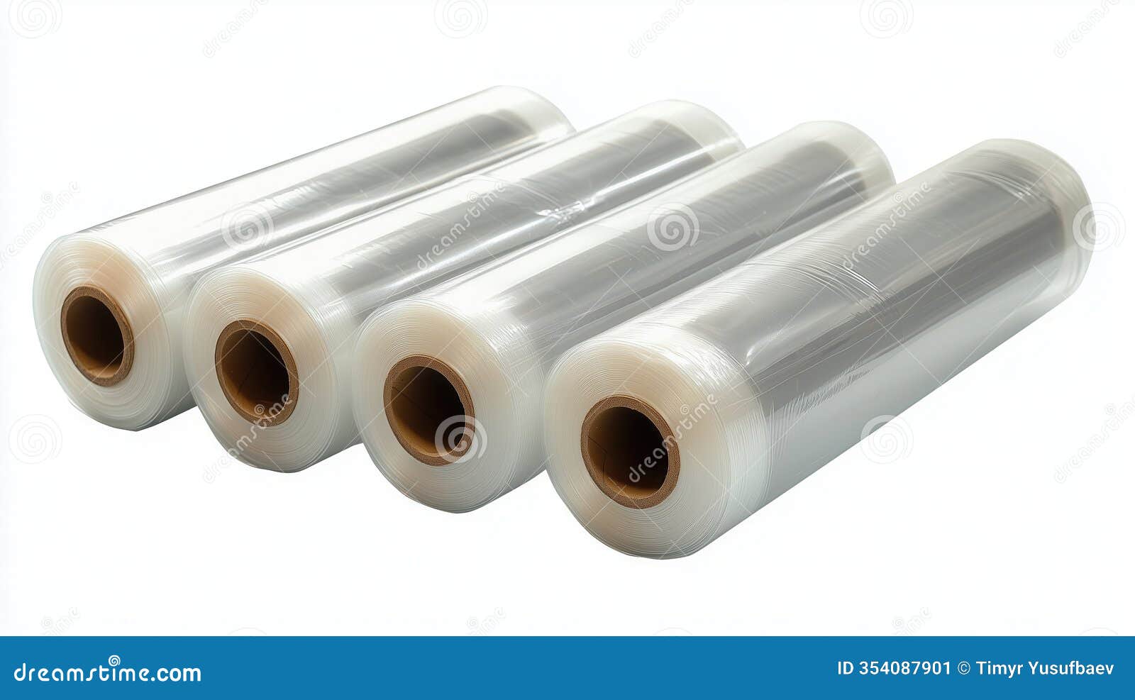 Four Rolls of Transparent Stretch Film on White Background Stock Image ...