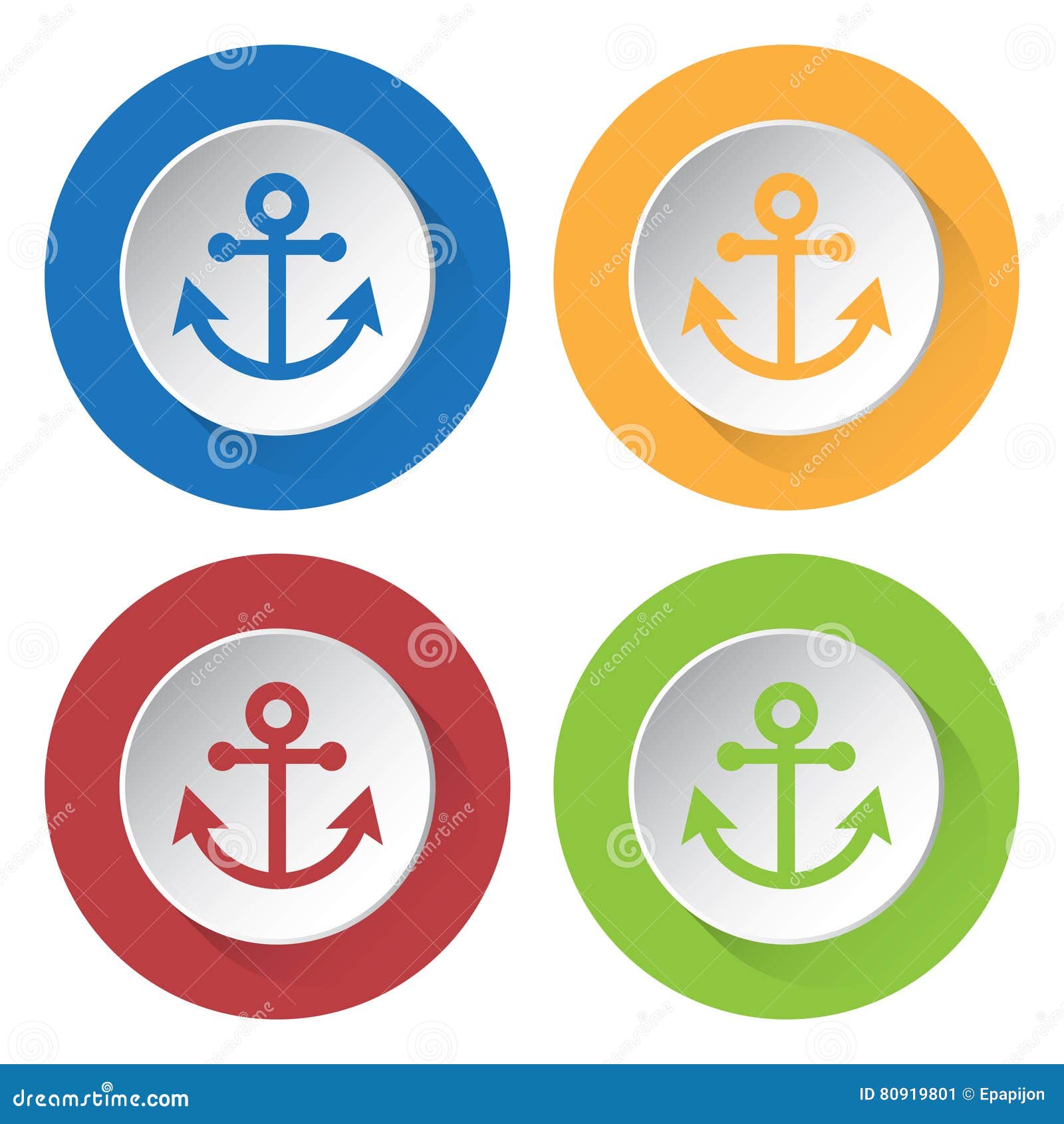 Four Round Color Icons, Anchor Stock Vector - Illustration of button ...
