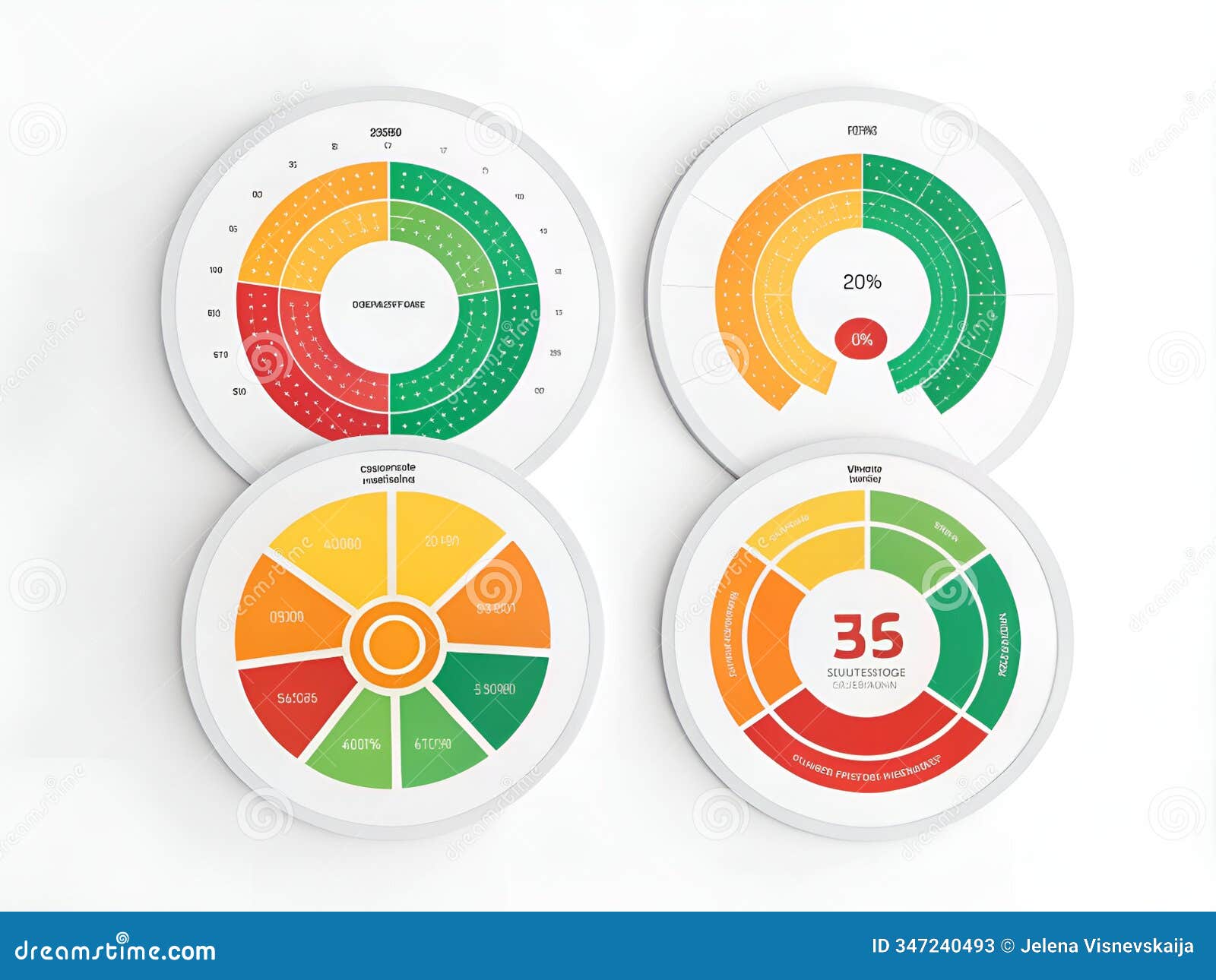 Four Round Graphs with Different Colors and Numbers Stock Illustration ...