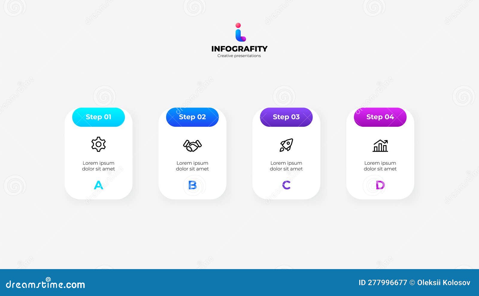 Four Rounded Banners in Horizontal Row for Infographic and Presentation ...