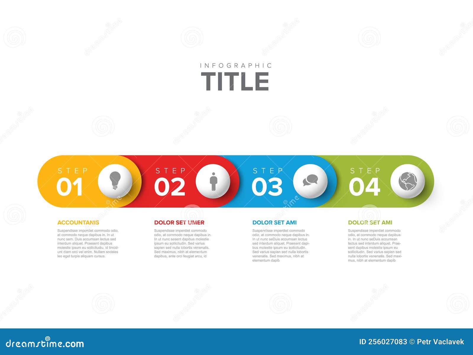 Four Rounded Steps Elements Template with Stripes and Spheres Stock ...
