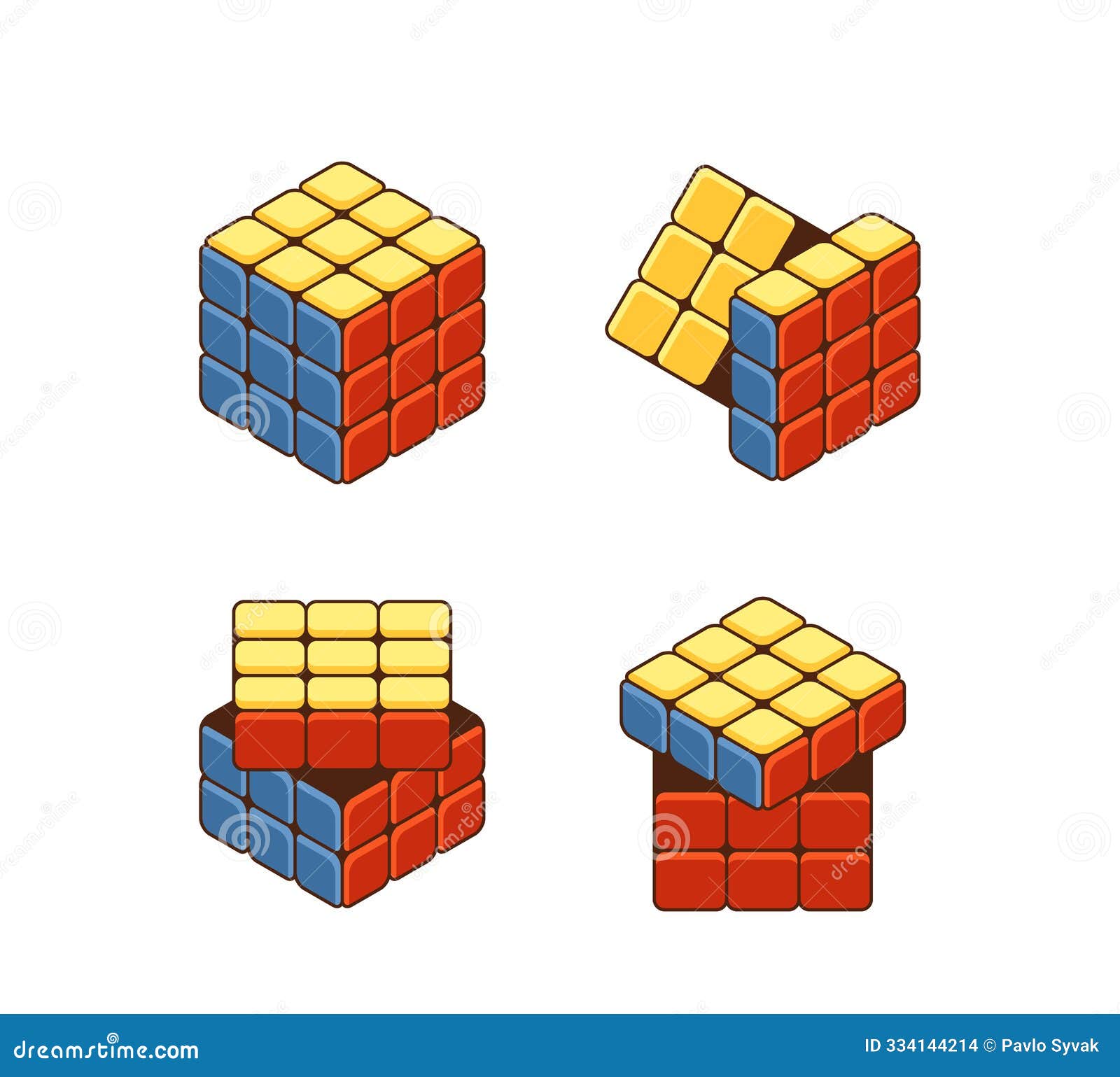 Four Rubik Cubes Showcasing Different Solved And Unsolved