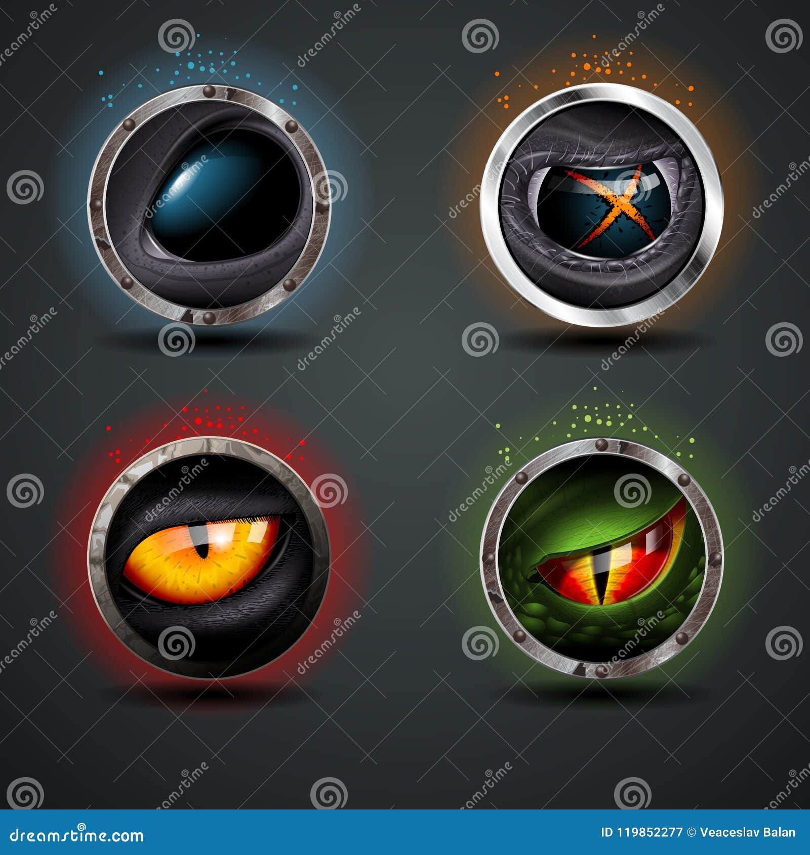 Four Scary Eyes, Steely Rounded Badge Icon. for Ui Game. Stock Vector ...
