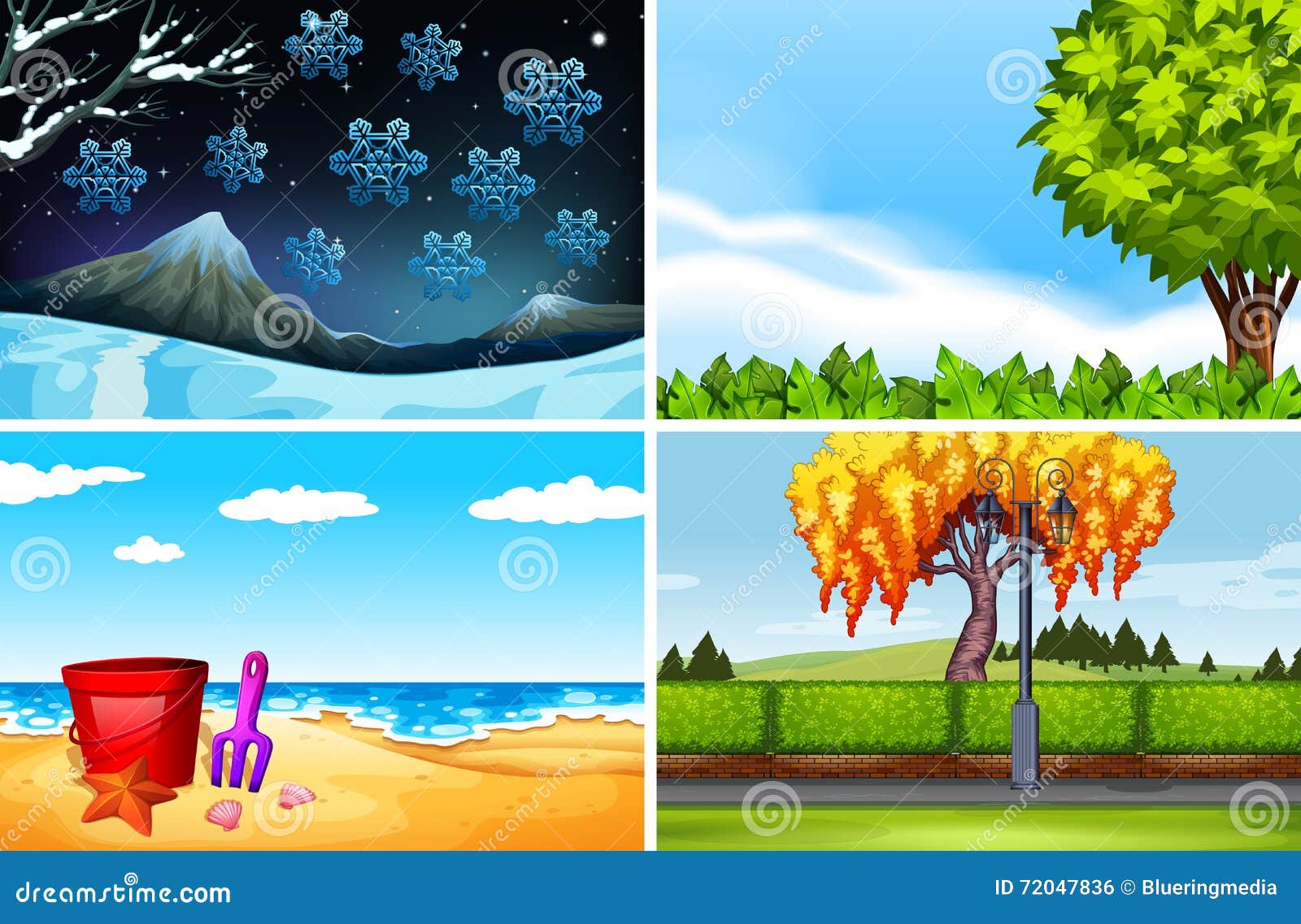Four Scenes of Different Seasons Stock Vector - Illustration of park ...
